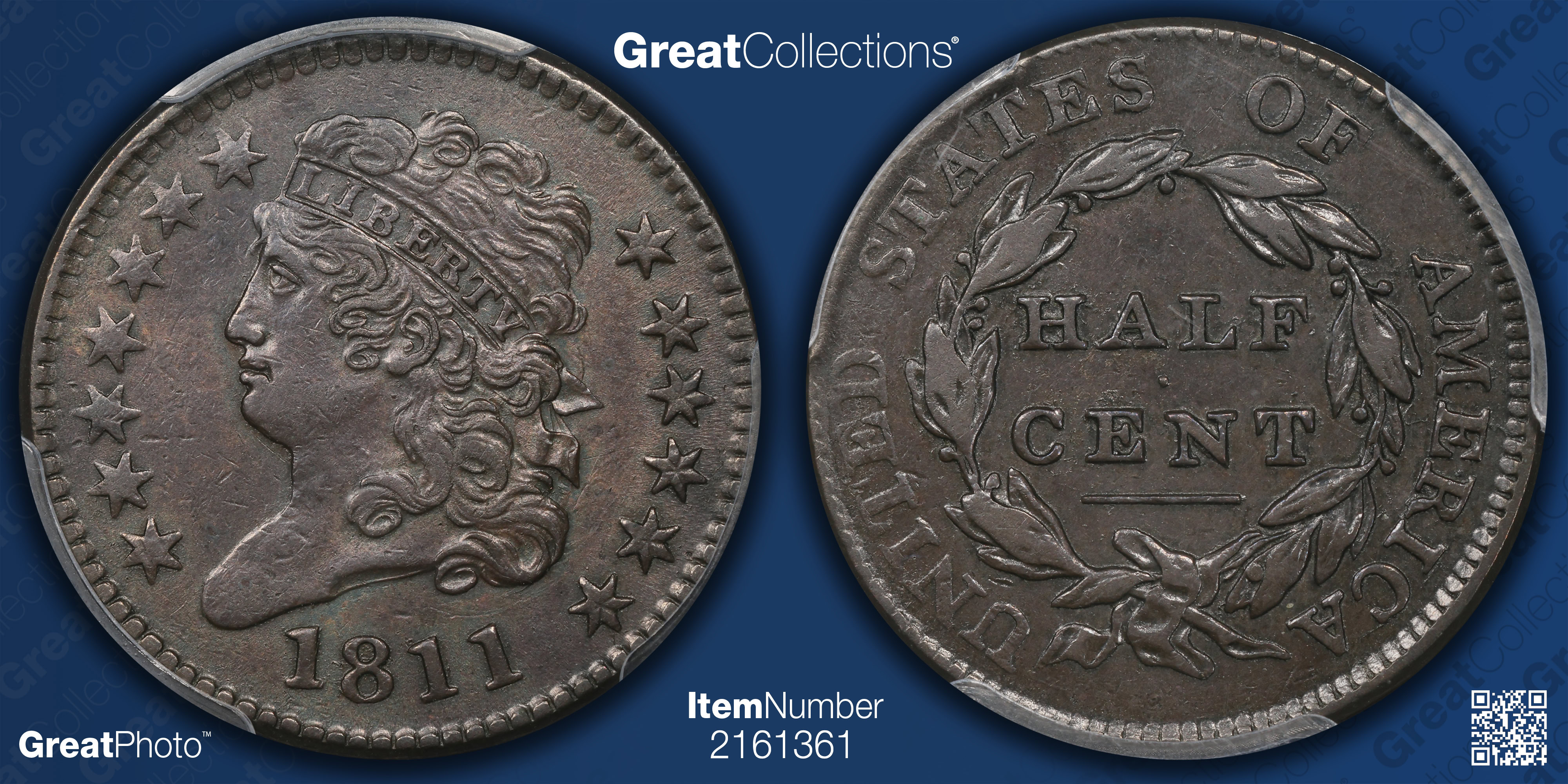 1811 Classic Half Cent Cohen 2 PCGS XF-45 BN (Green Tree Collection ...
