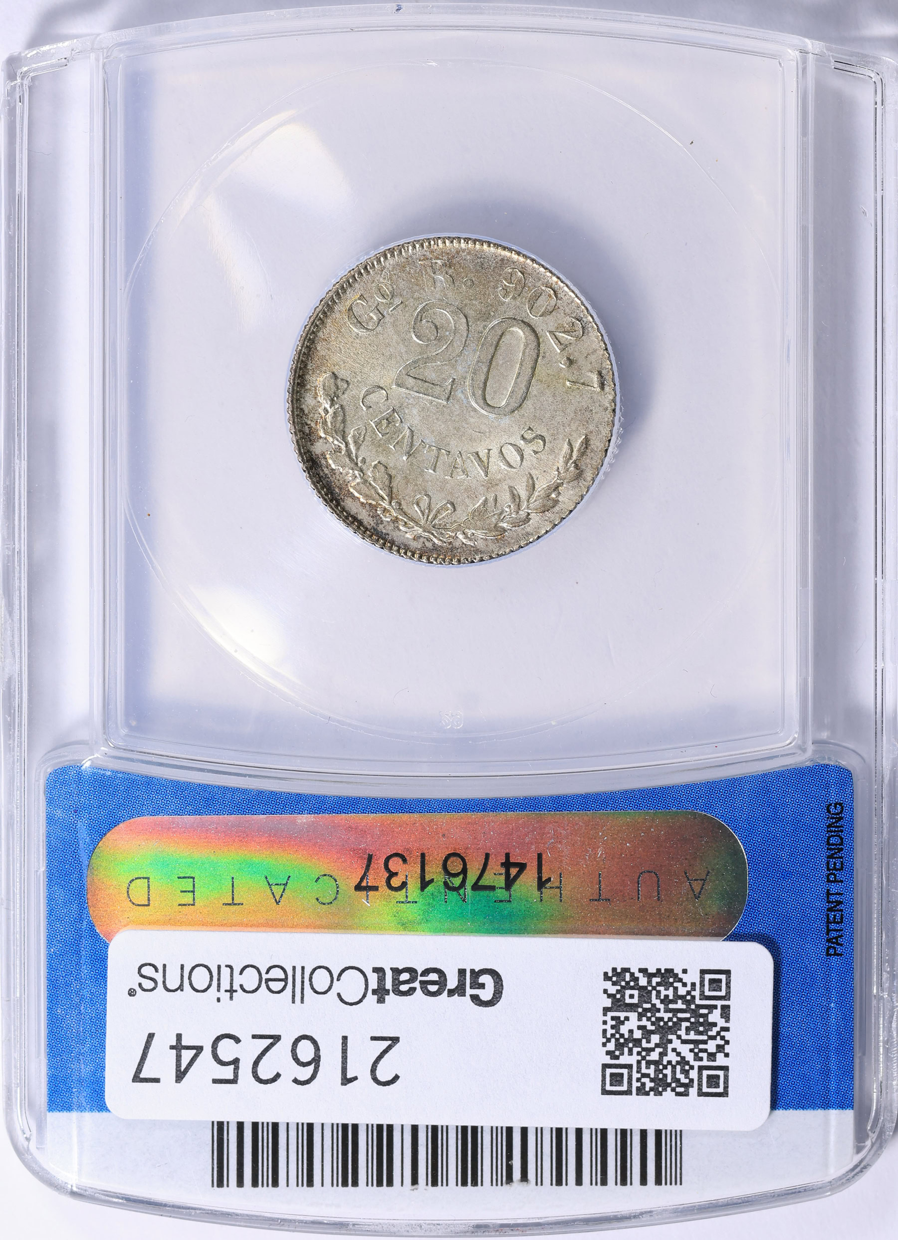Mexico 1898-Go R Silver 20 Centavos KM-405.1 ANACS MS-63 (Toned) (Item ...