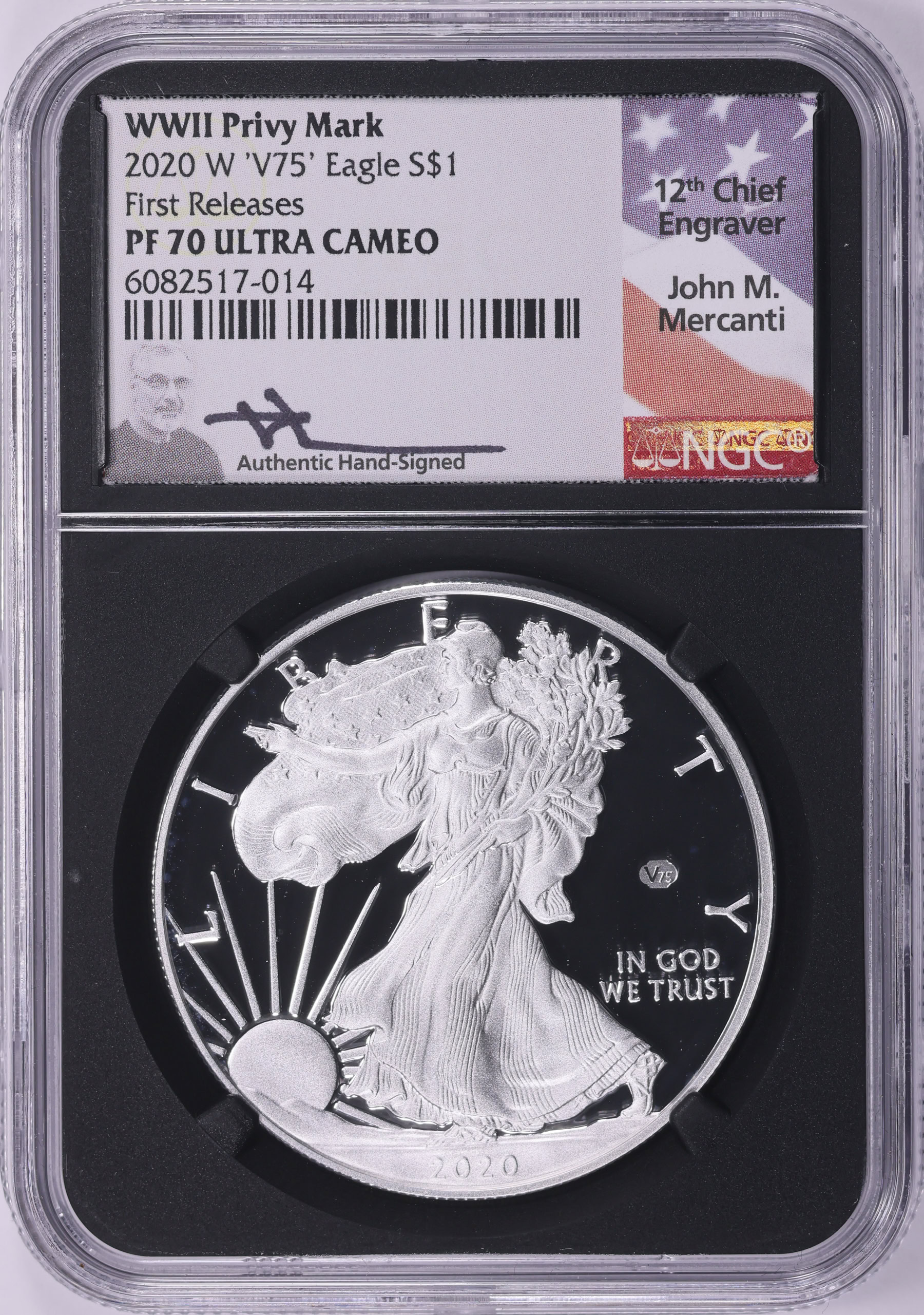 2020-W $1 Silver Eagle V75 Privy First Releases NGC Proof-70 UC ...