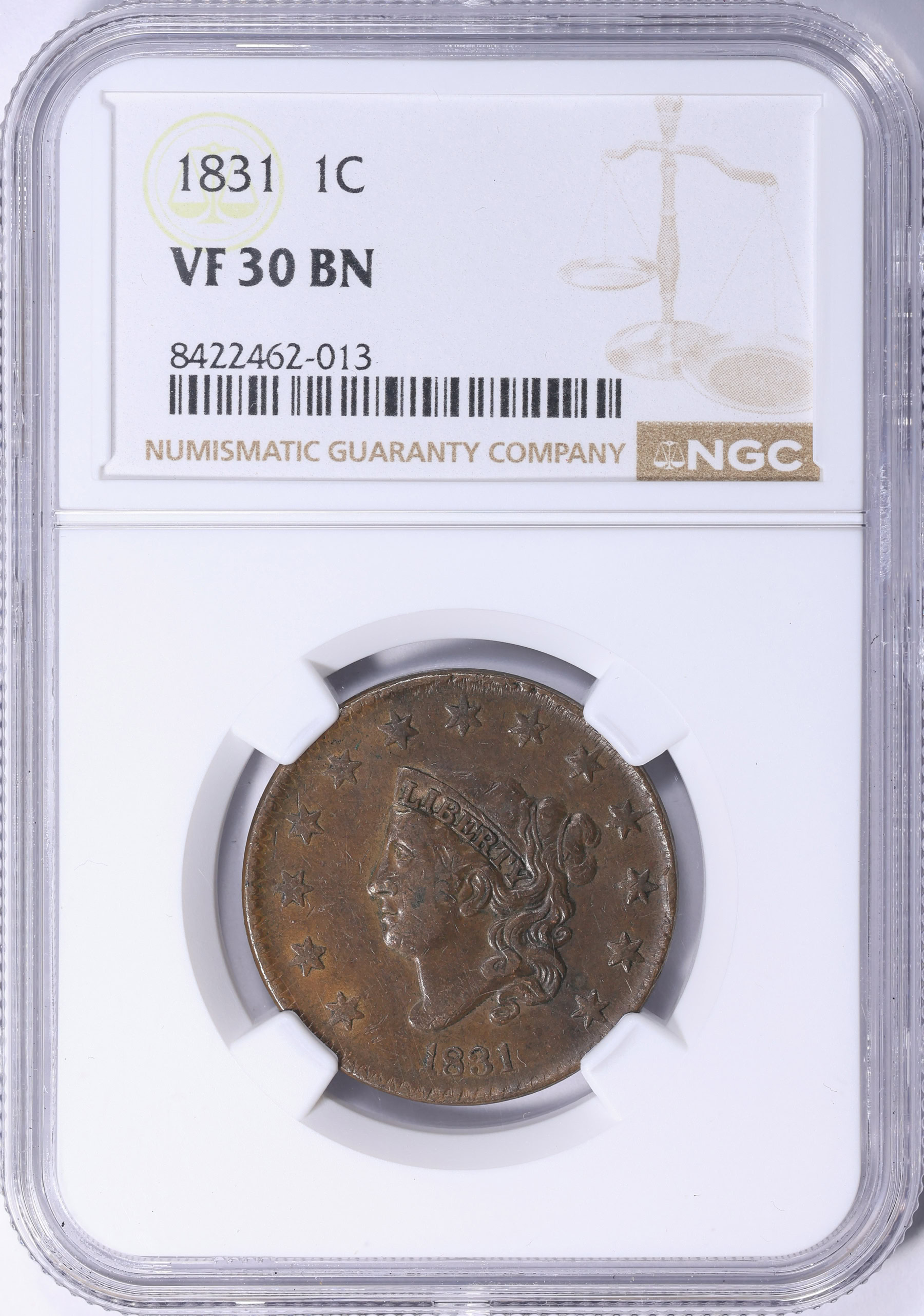 1831 Matron Cent NGC VF-30 BN (Item 2163472) | GreatCollections Coin ...