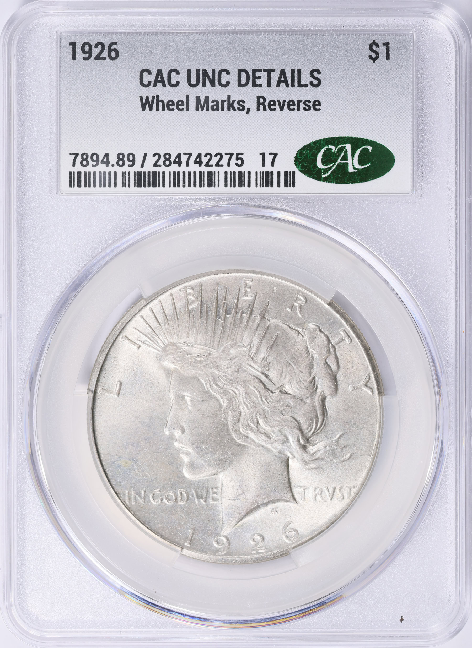 1926 Peace Silver Dollar CACG Unc Details (Item 2166026 ...