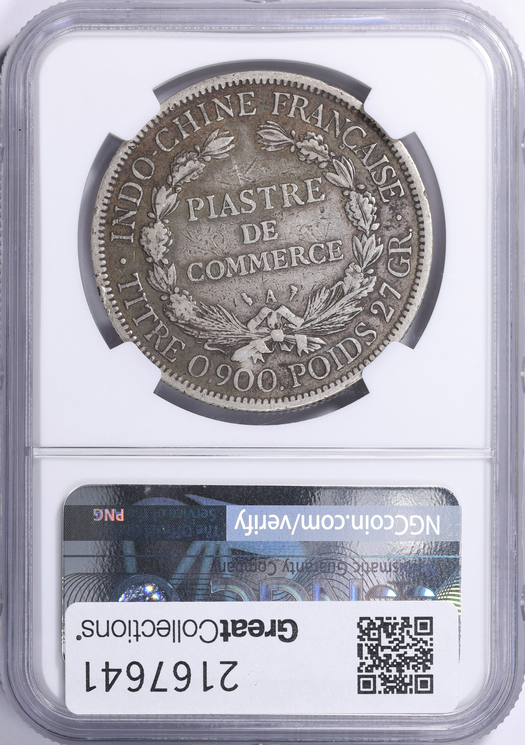 French Indo-China 1902-A Silver Piastre KM-5a.1 Chopmarked NGC VF ...