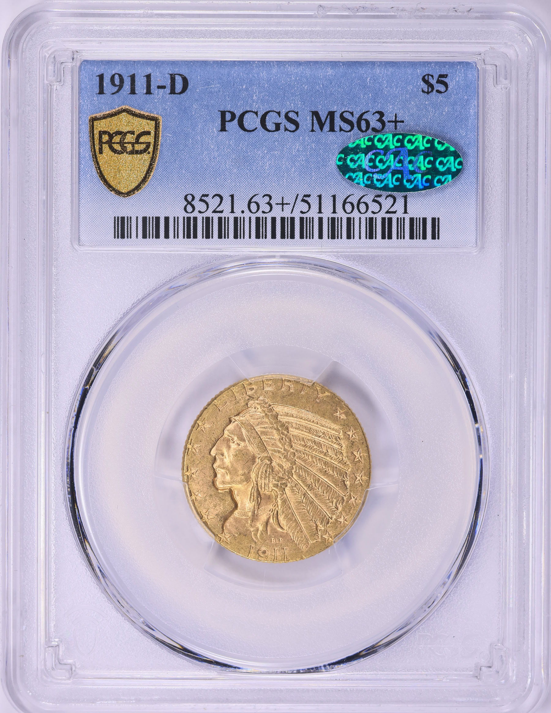1911-D Indian Gold Half Eagle PCGS MS-63+ (CAC Green) (Item 2168122 ...