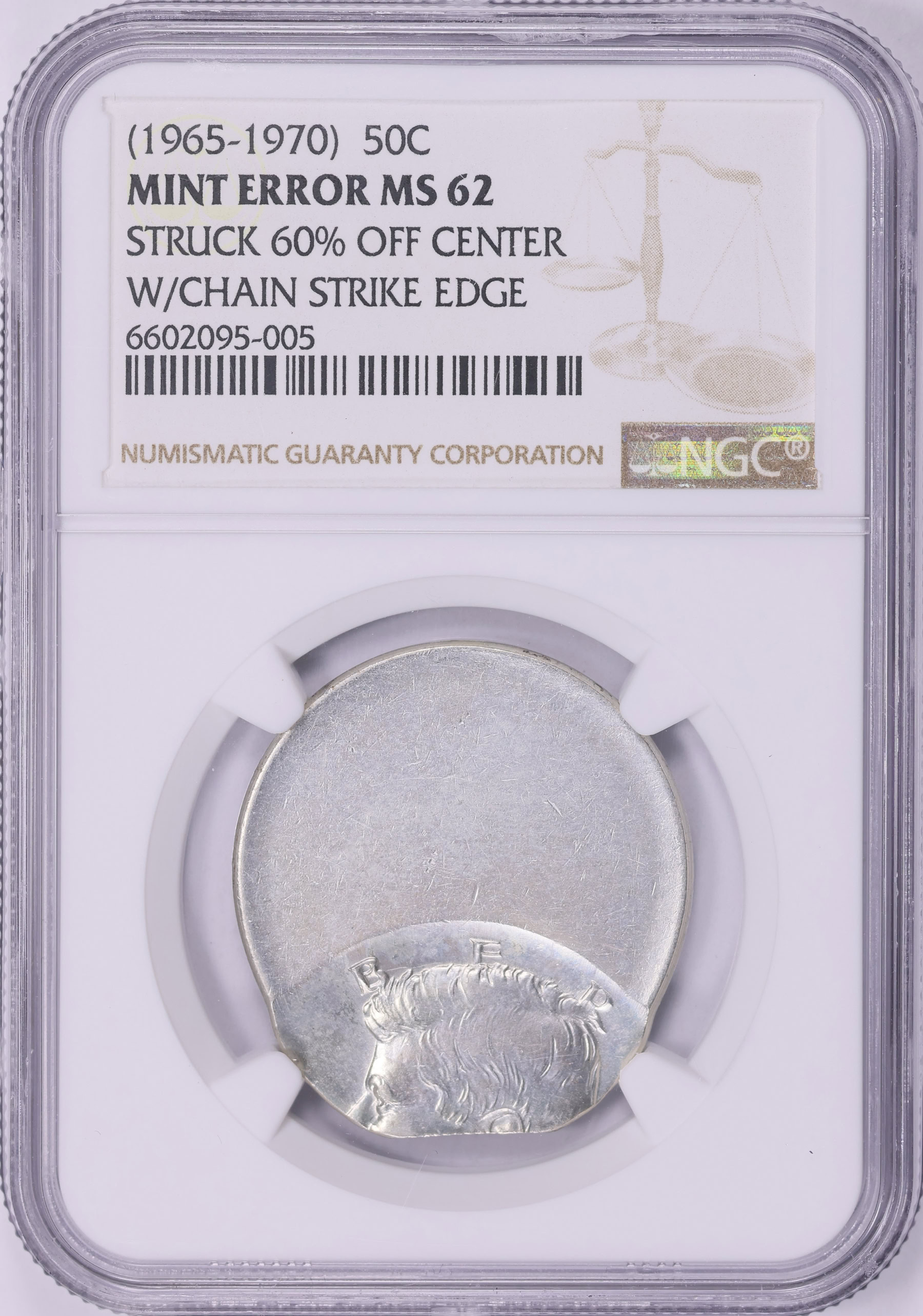 Mint Error (1965-1970) Kennedy Half Dollar Struck 60% Off Center with ...