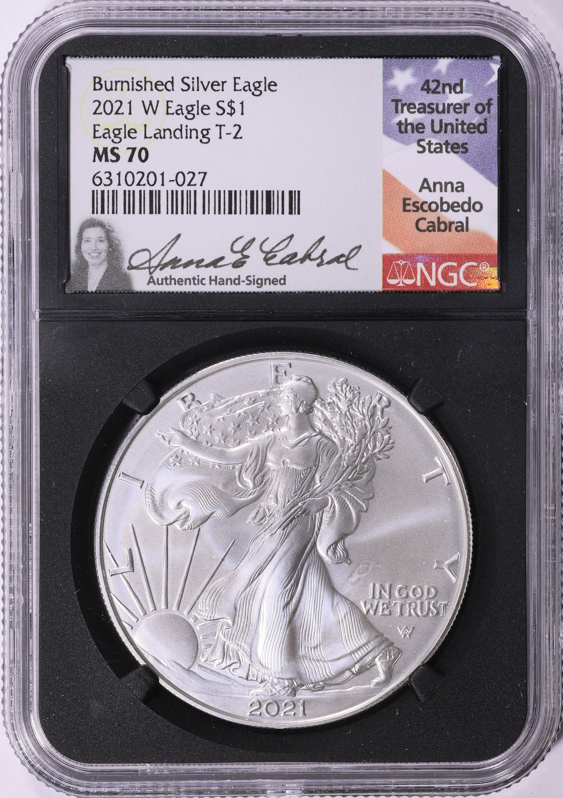 2021-W $1 Silver Eagle Burnished Type 2 NGC MS-70 (Anna Escobedo Cabral ...