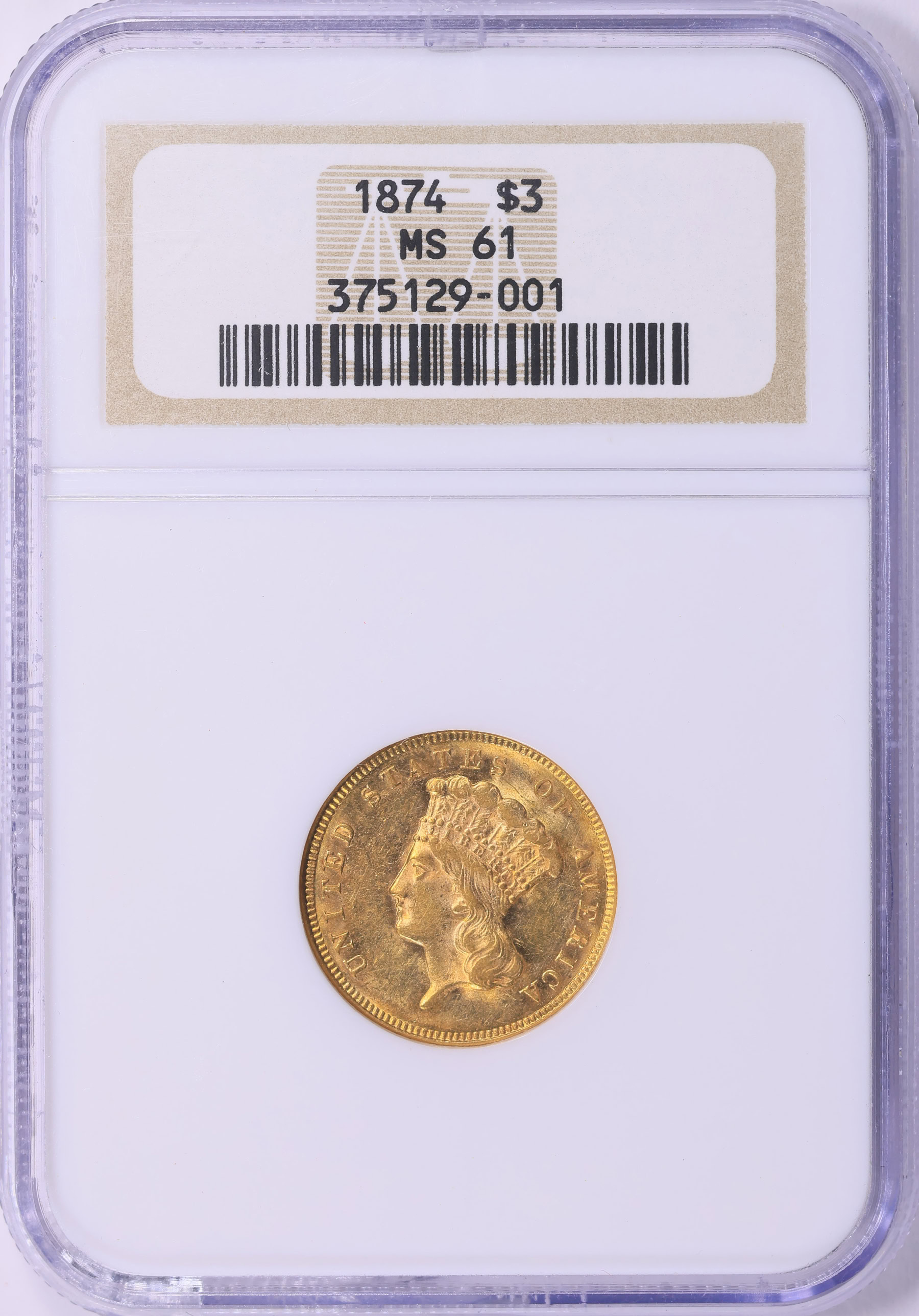 1874 Three-Dollar Gold Piece NGC MS-61 (Item 2173859 ...