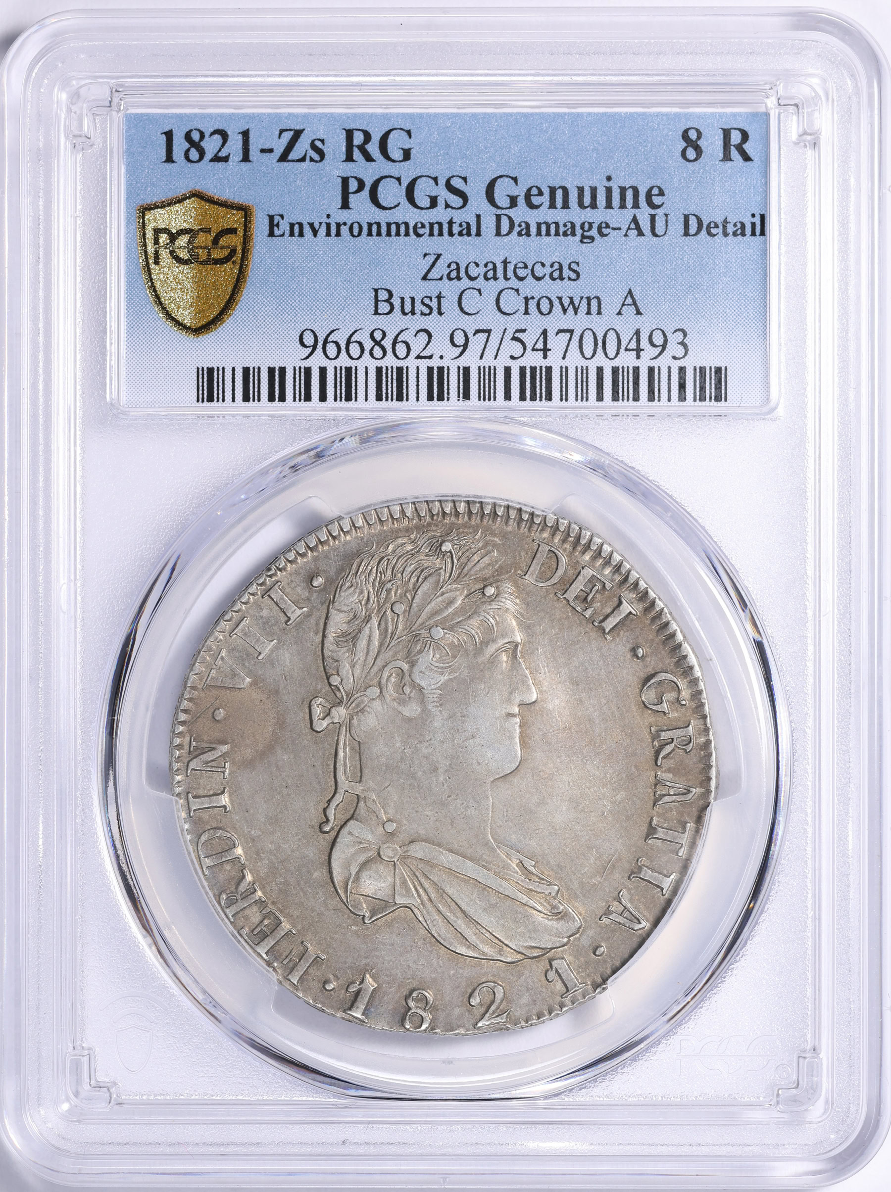 Mexico 1821-Zs RG Silver 8 Reales Bust C Crown A KM-111.5 PCGS Genuine ...