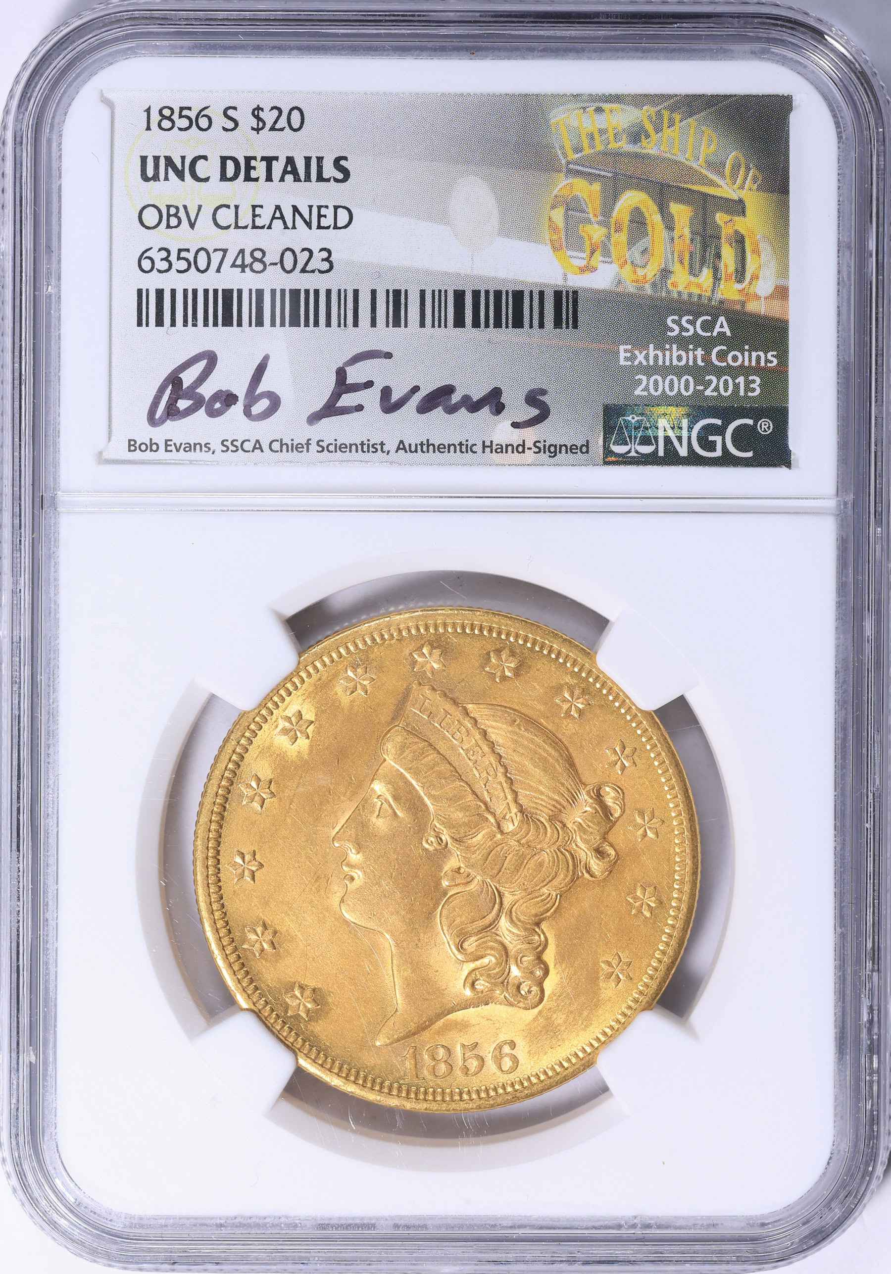 1856-S Liberty Gold Double Eagle NGC Unc Details (Bob Evans Signed ...