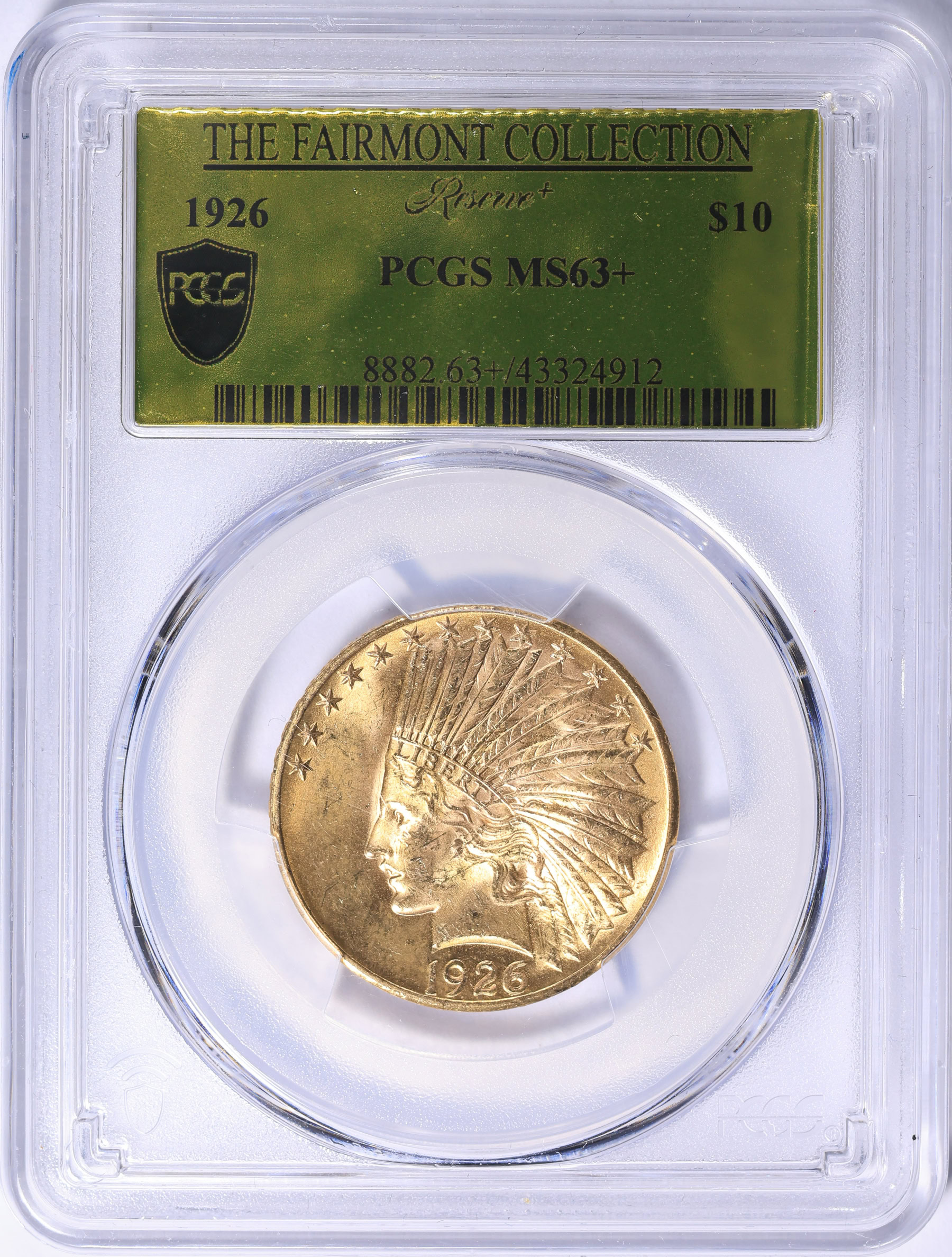 1926 Indian Gold Eagle PCGS MS-63+ (Gold Foil Label) (The Fairmont ...