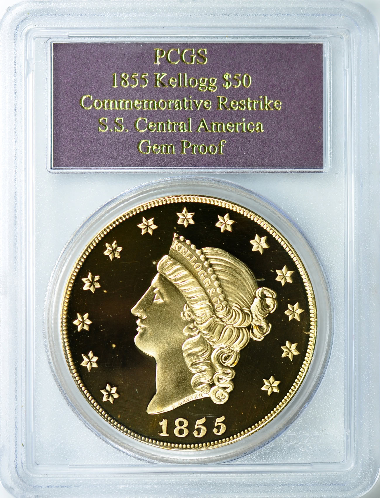 1855 Kellogg $50 Commemorative Restrike Shipwreck S.S. Central America ...