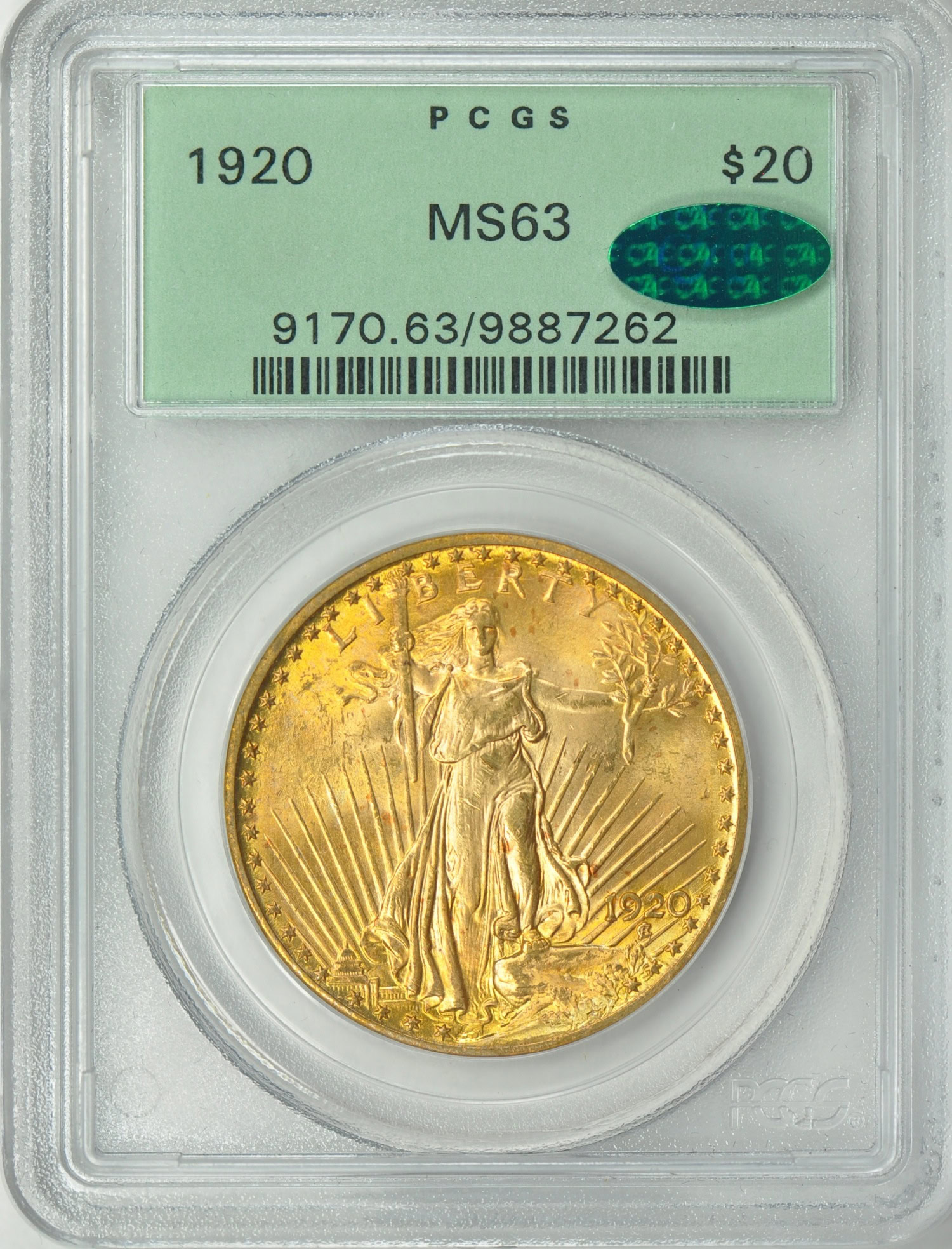 1920 Saint-Gaudens Gold Double Eagle PCGS MS-63 (CAC Green) OGH (Item ...