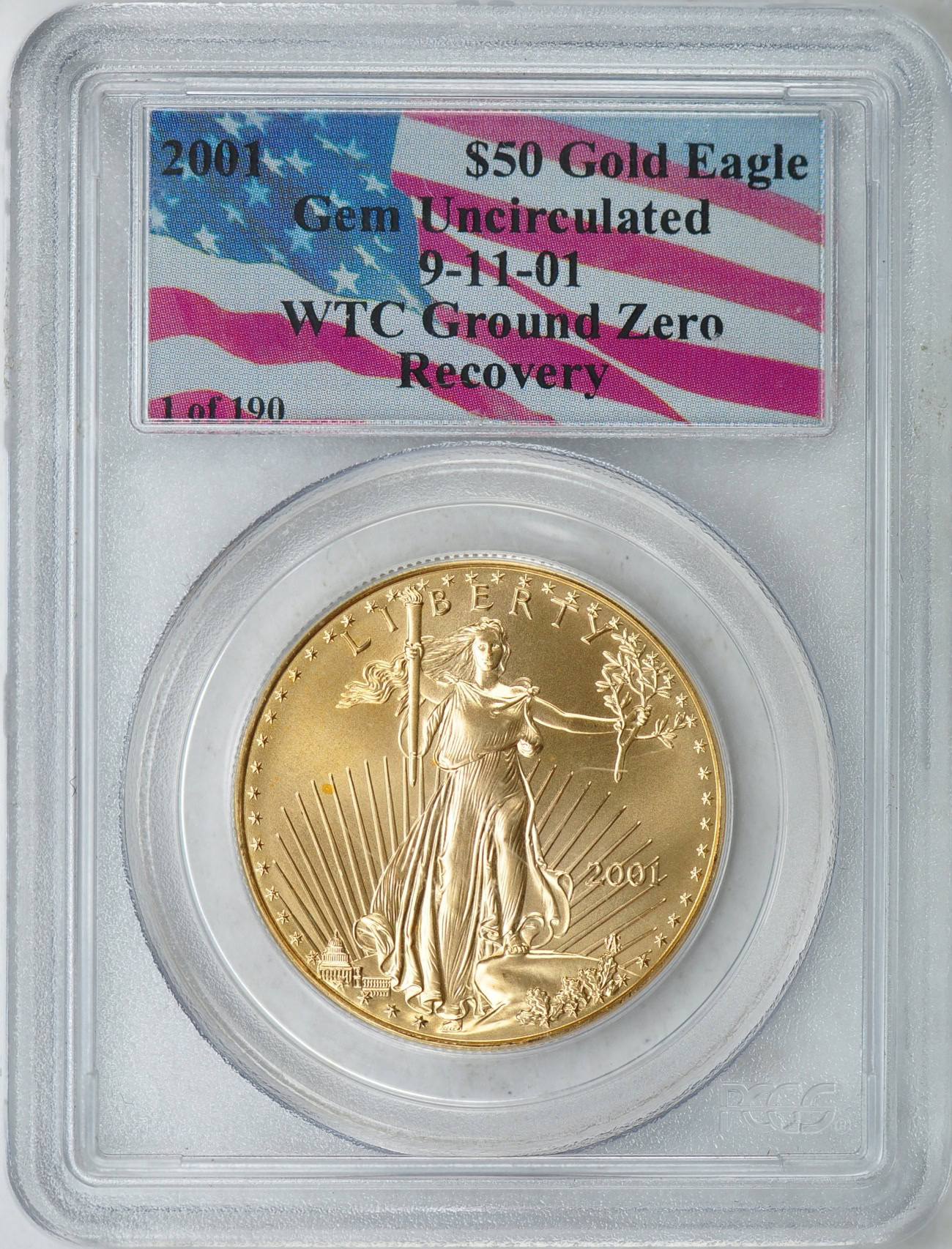 2001 $50 One-Ounce Gold American Eagle PCGS Gem Uncirculated WTC World ...