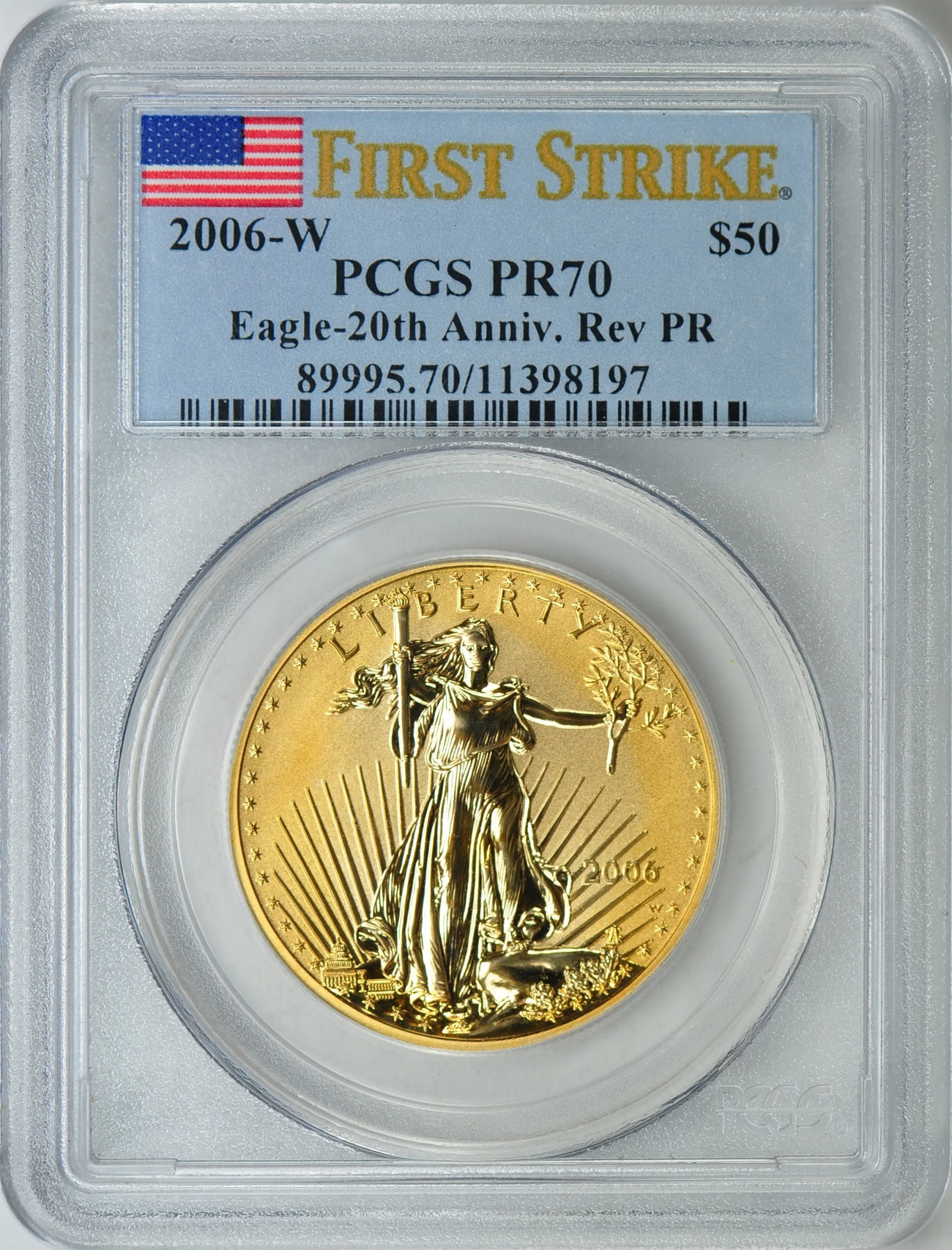 2006-W $50 One-Ounce Gold American Eagle 20th Anniversary Set First Strike Including Reverse ...
