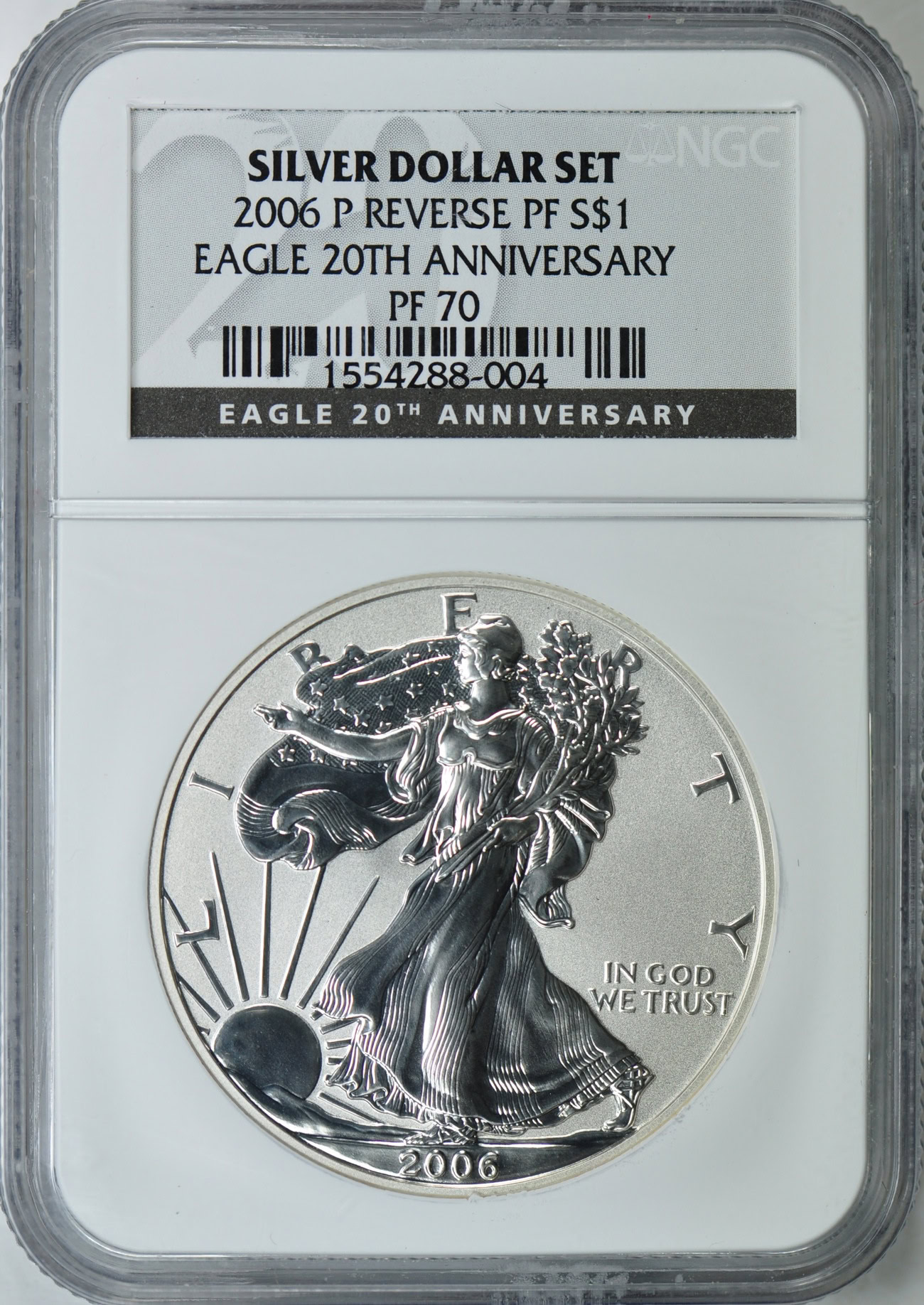 2006 $1 Silver Eagle 20th Anniversary Set Including Reverse Proof NGC MS-70/Proof-70 (Black ...