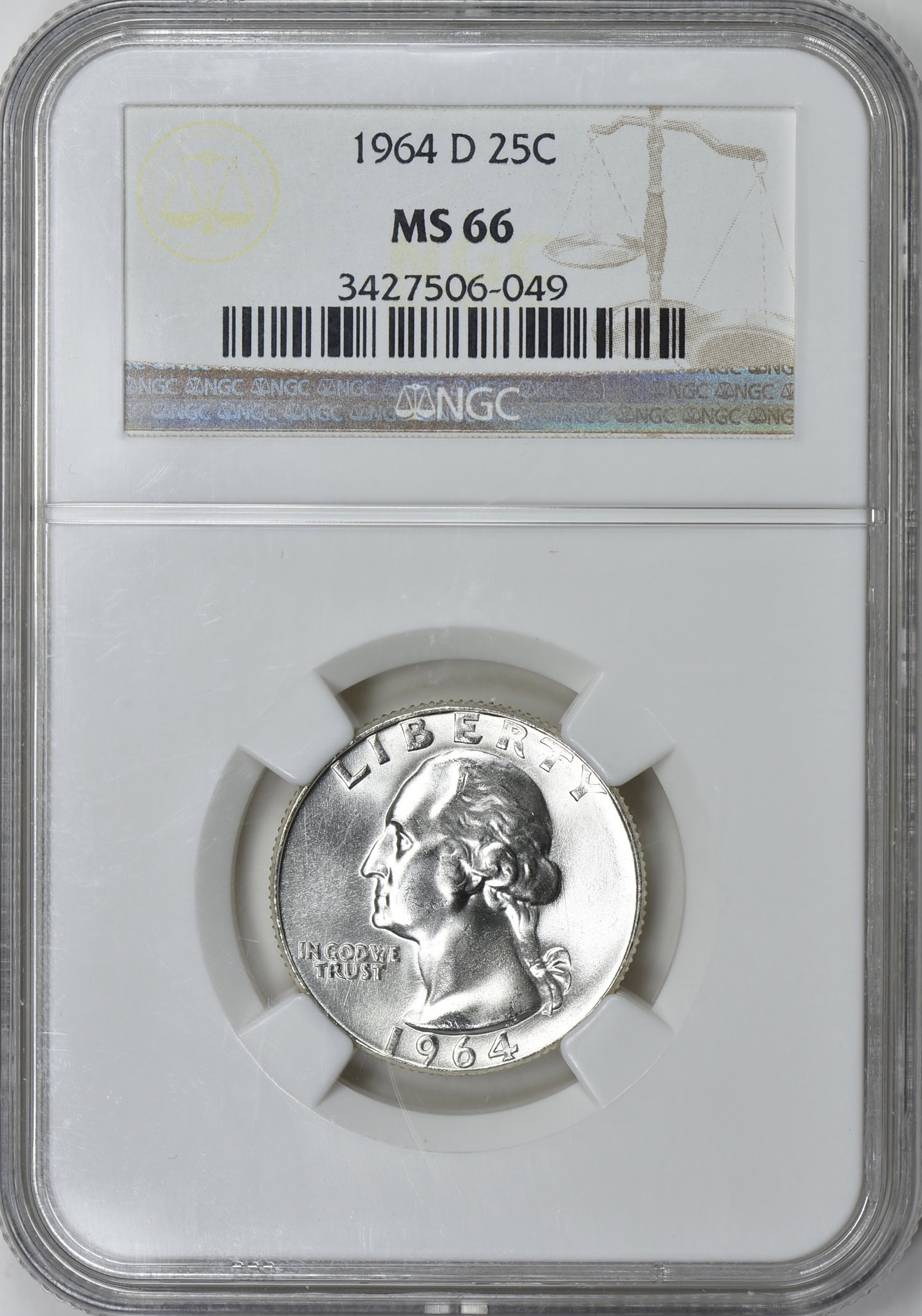 1964-D Washington Quarter NGC MS-66 (Item 296270) | GreatCollections ...