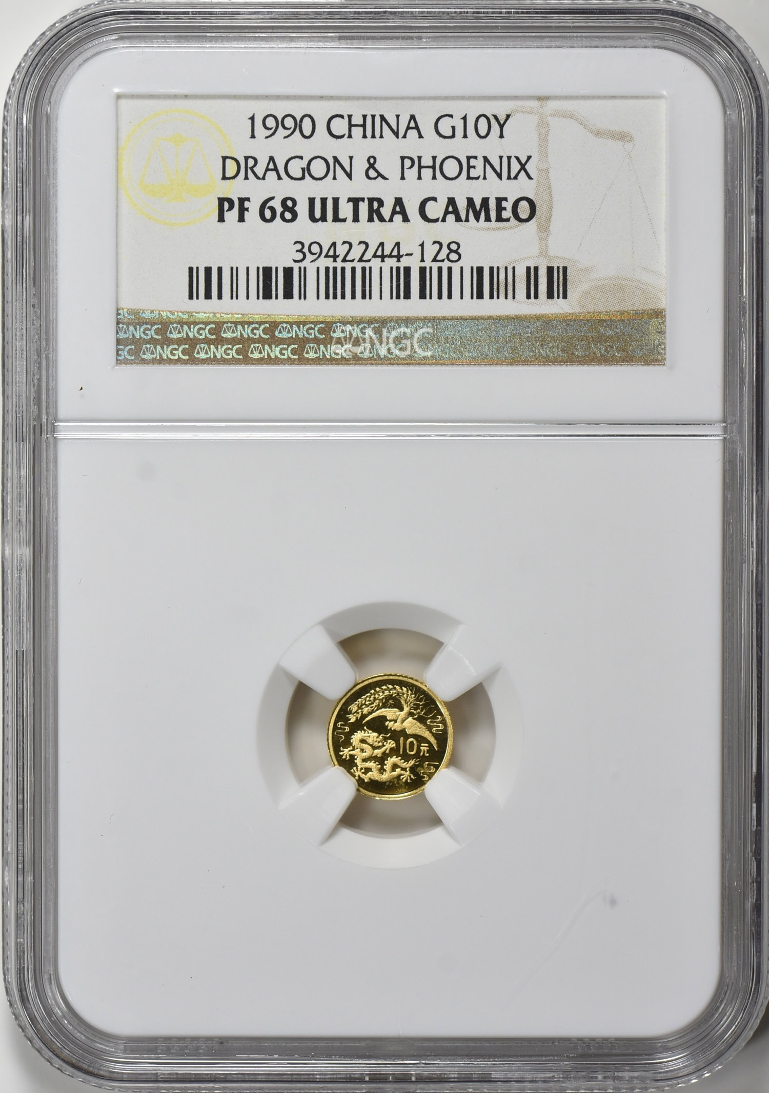 China 1990 Gold 10 Yuan Dragon & Phoenix NGC Proof-68 UC (AGW = 0.0321 ...