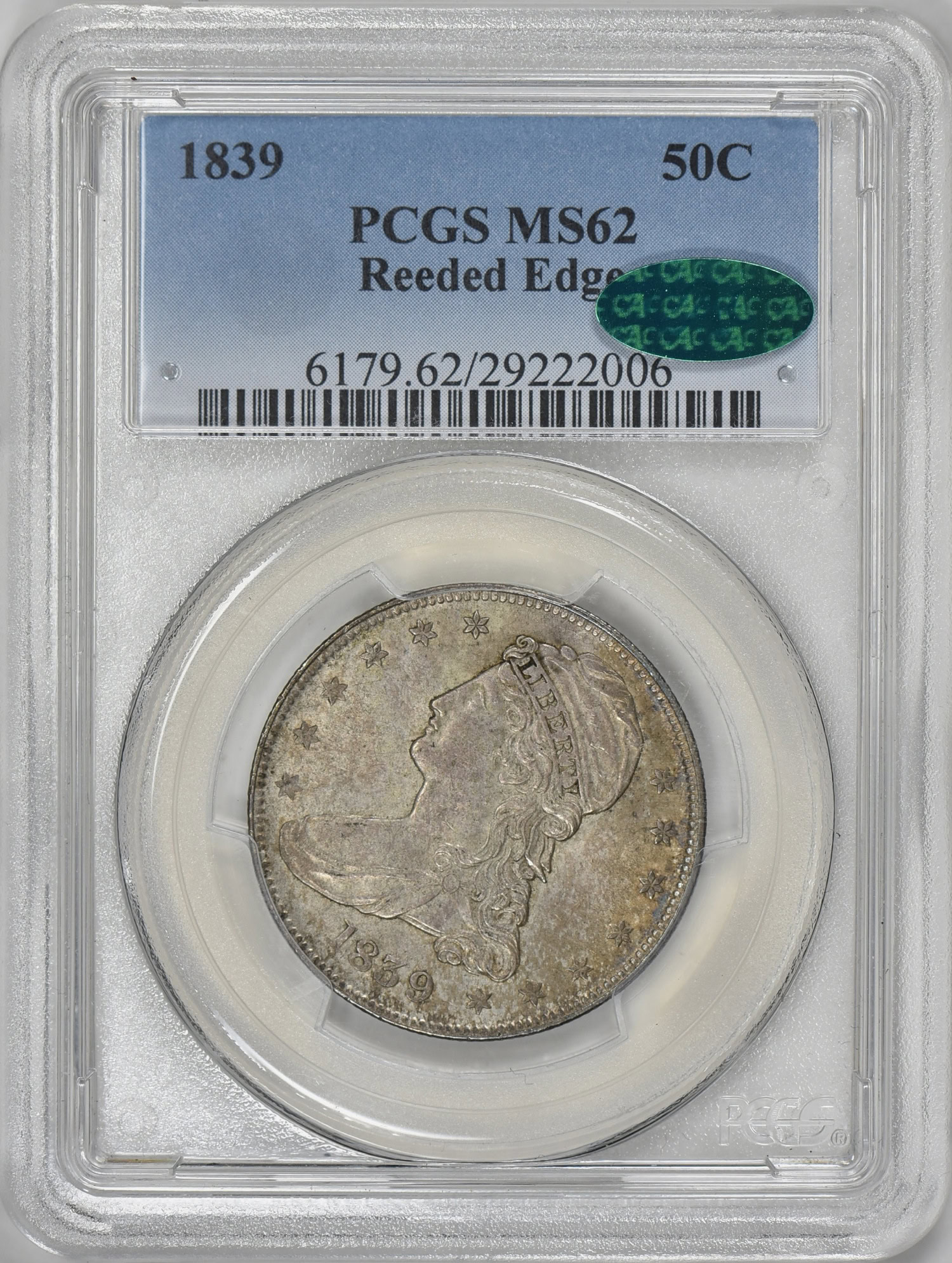 1839 Capped Bust Half Dollar Reeded Edge PCGS MS-62 (CAC Green) (Item ...