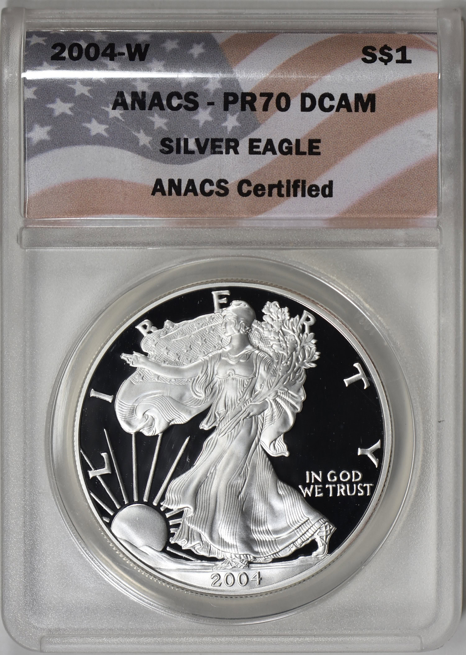 2004-W $1 Silver Eagle ANACS Proof-70 DCAM (Flag Label) (Item 328936 ...