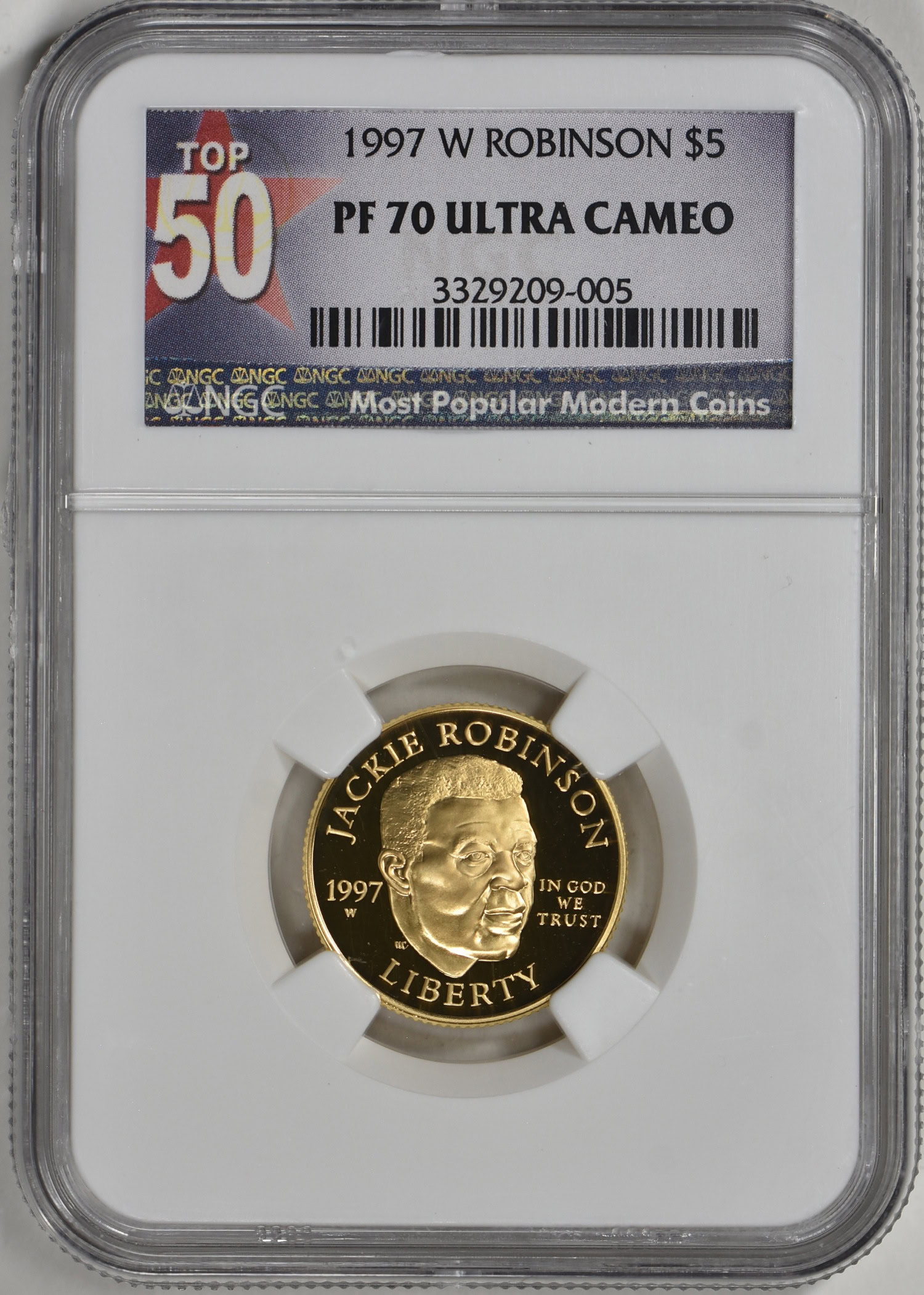 1997-W Jackie Robinson Gold $5 NGC Proof-70 UC (Top 50 Label) (Item ...