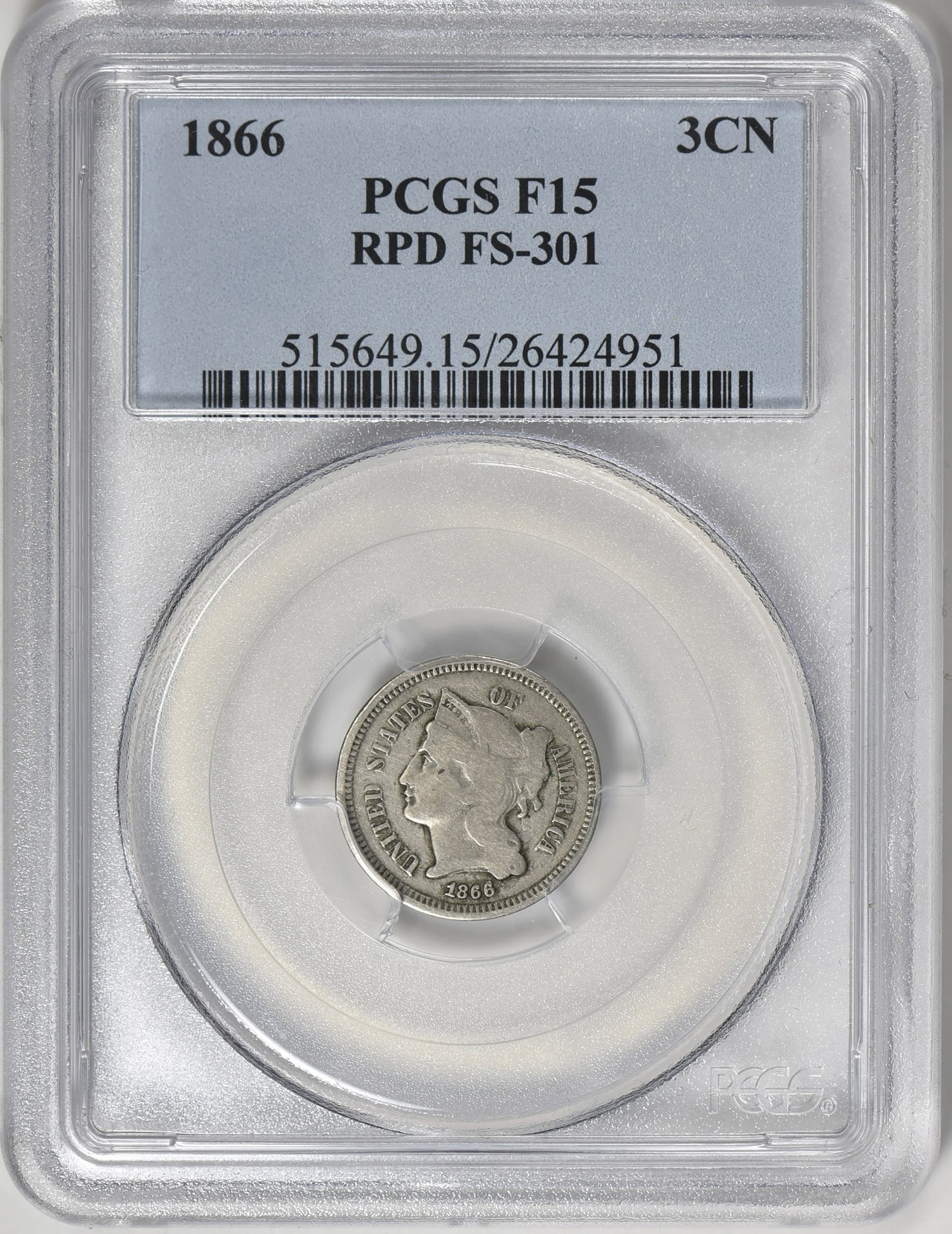 1866 Nickel Three-Cent Piece RPD FS-301 PCGS F-15 (Item 342402 ...