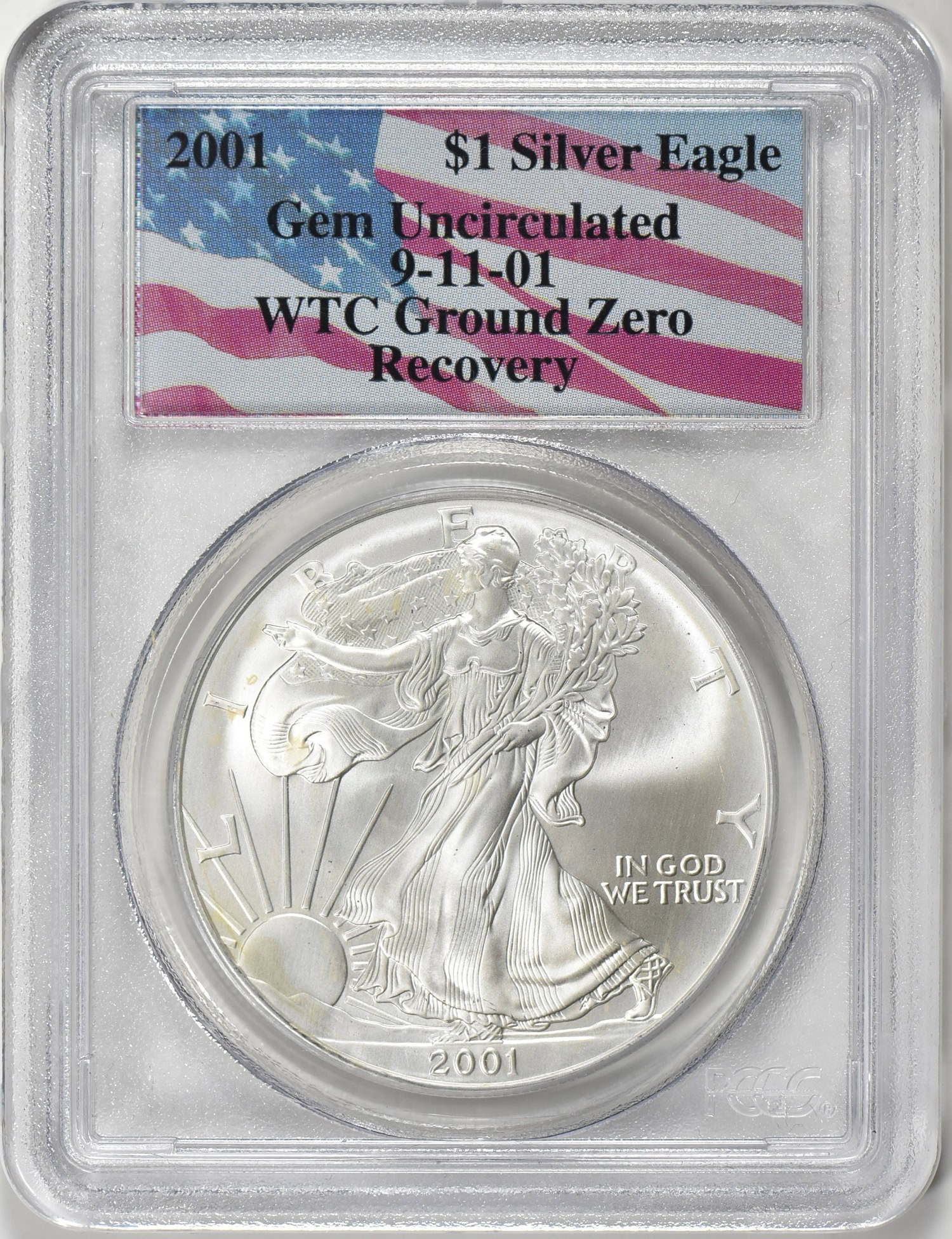 2001 $1 Silver Eagle WTC World Trade Center Ground Zero Recovery PCGS Gem Uncirculated (Item ...