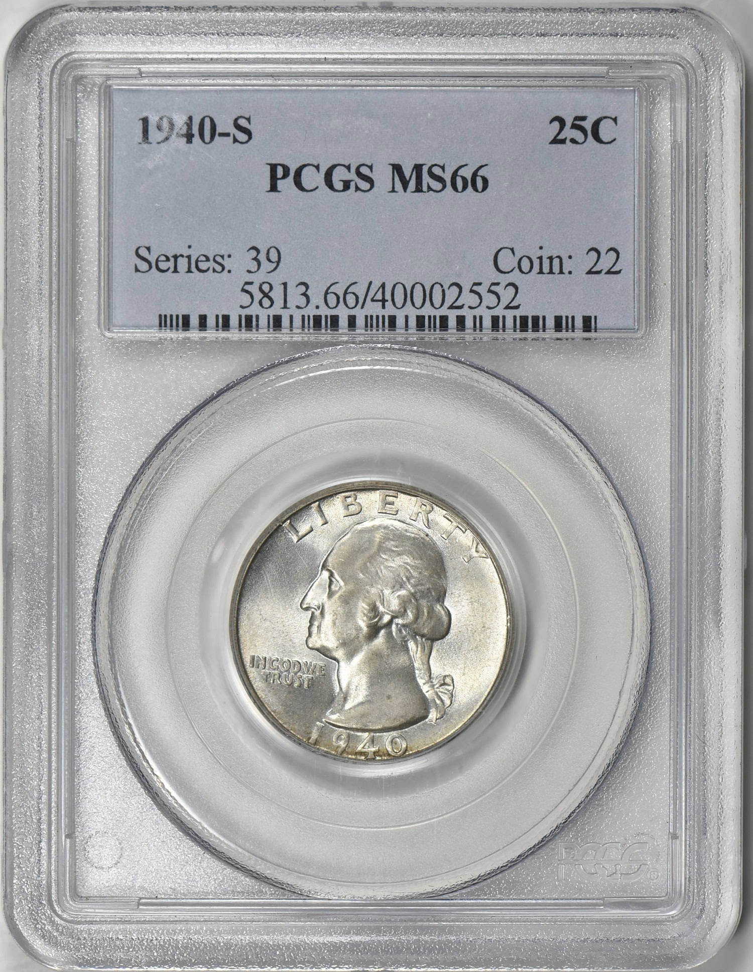 1940-S Washington Quarter PCGS MS-66 (Item 379890) | GreatCollections Coin Auctions