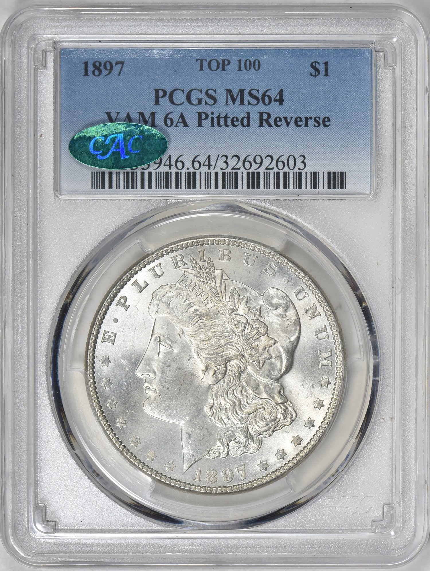 1897 Morgan Silver Dollar VAM-6A Pitted Reverse Top 100 PCGS MS-64 (CAC Green) (Item 393443 ...