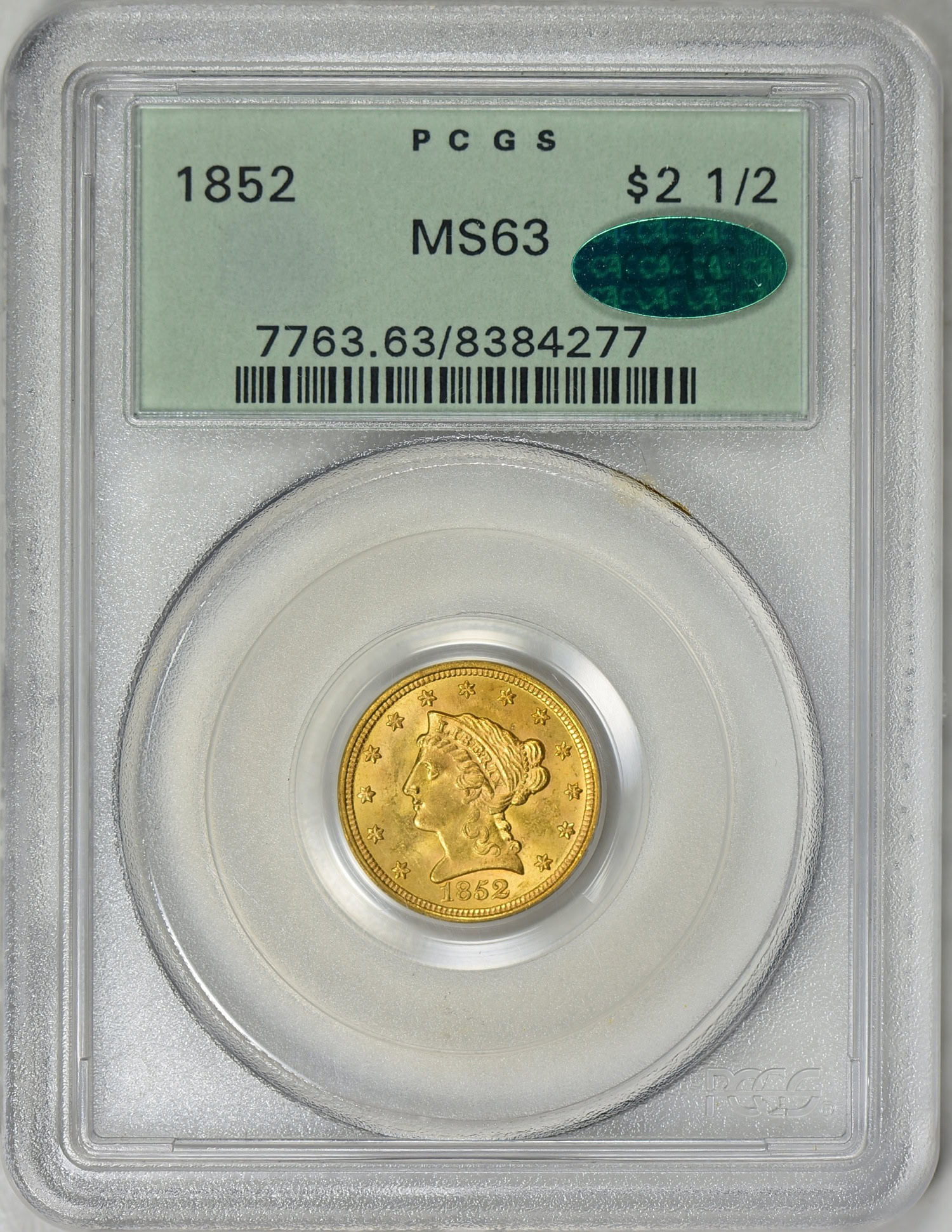 1852 Liberty Gold Quarter Eagle PCGS MS-63 (CAC Green) OGH (Item 425417) | GreatCollections Coin ...