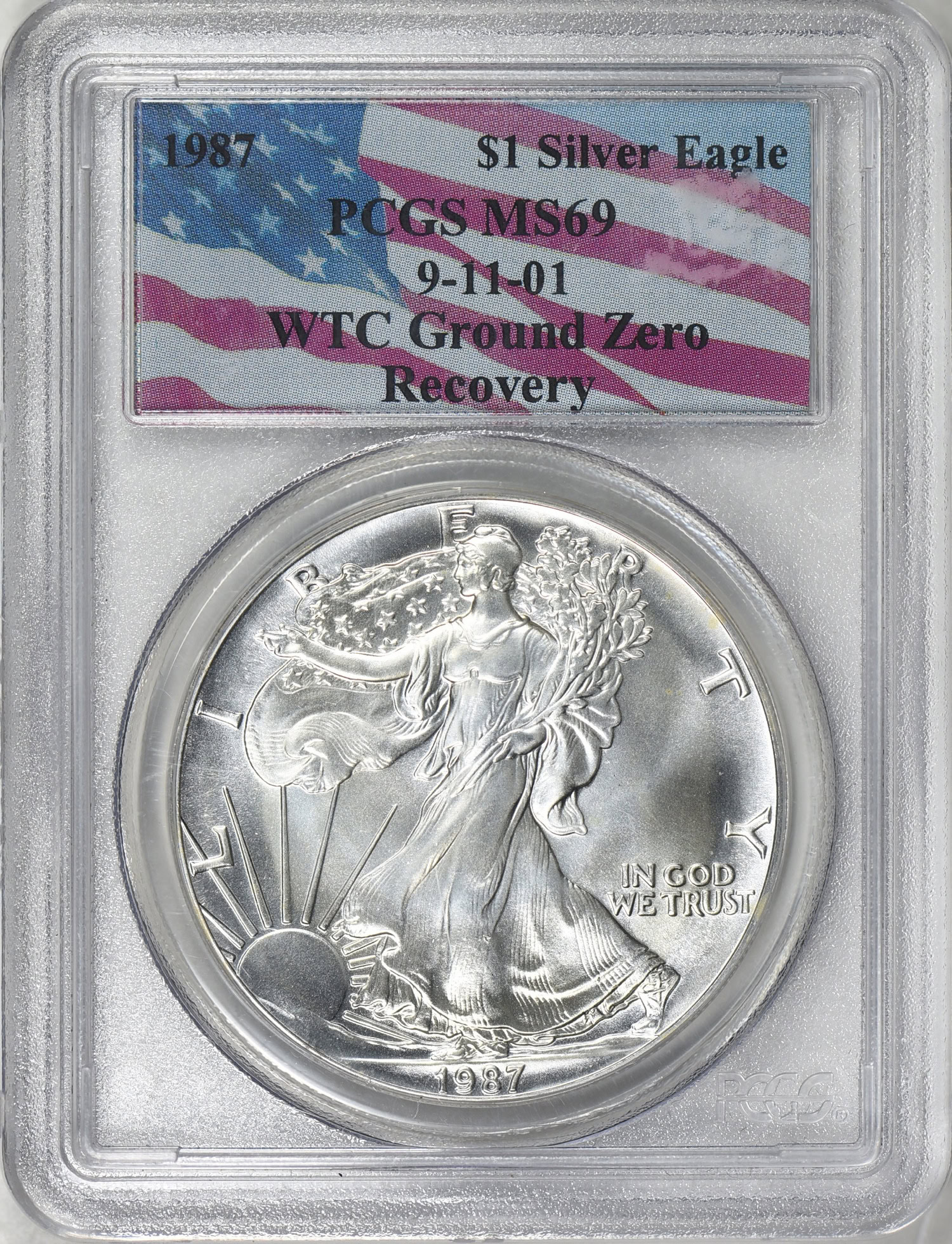 1987 $1 Silver Eagle WTC World Trade Center Ground Zero Recovery PCGS ...
