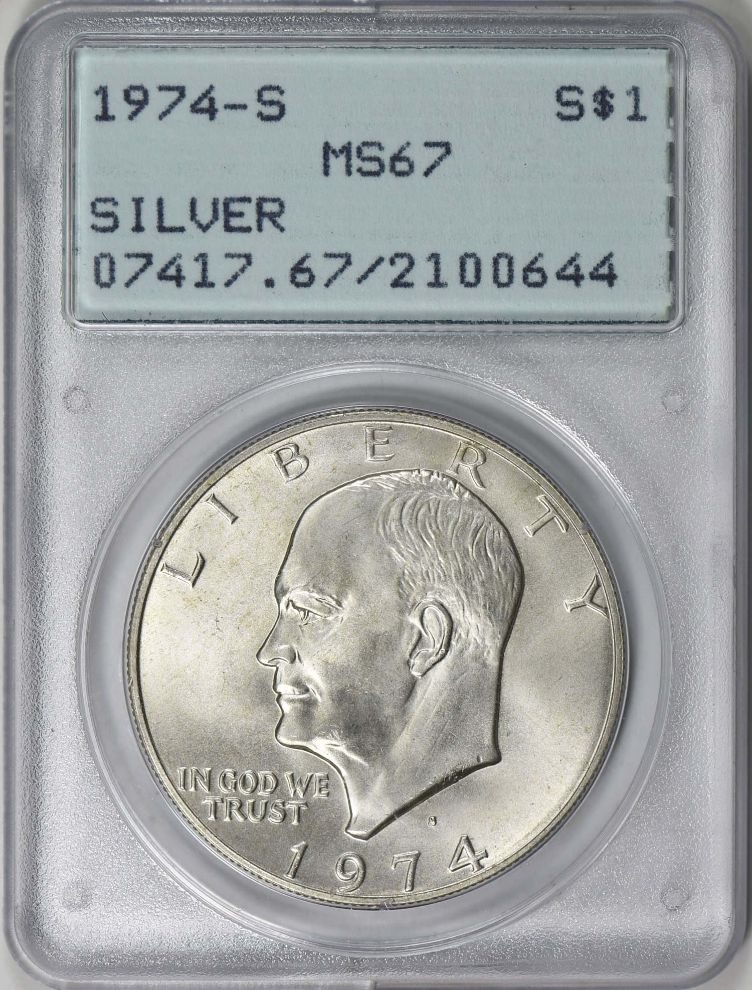 1974-S Eisenhower Dollar Silver PCGS MS-67 OGH (1st Gen) (Item 458328) | GreatCollections Coin ...