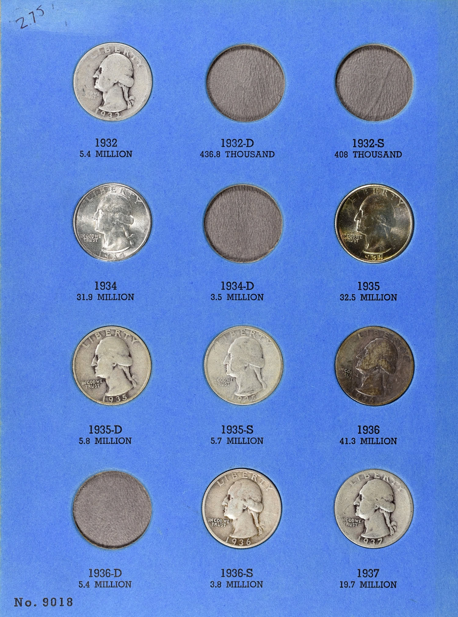 1932 - 1945 Washington Silver Quarter Collection Uncertified Housed in ...