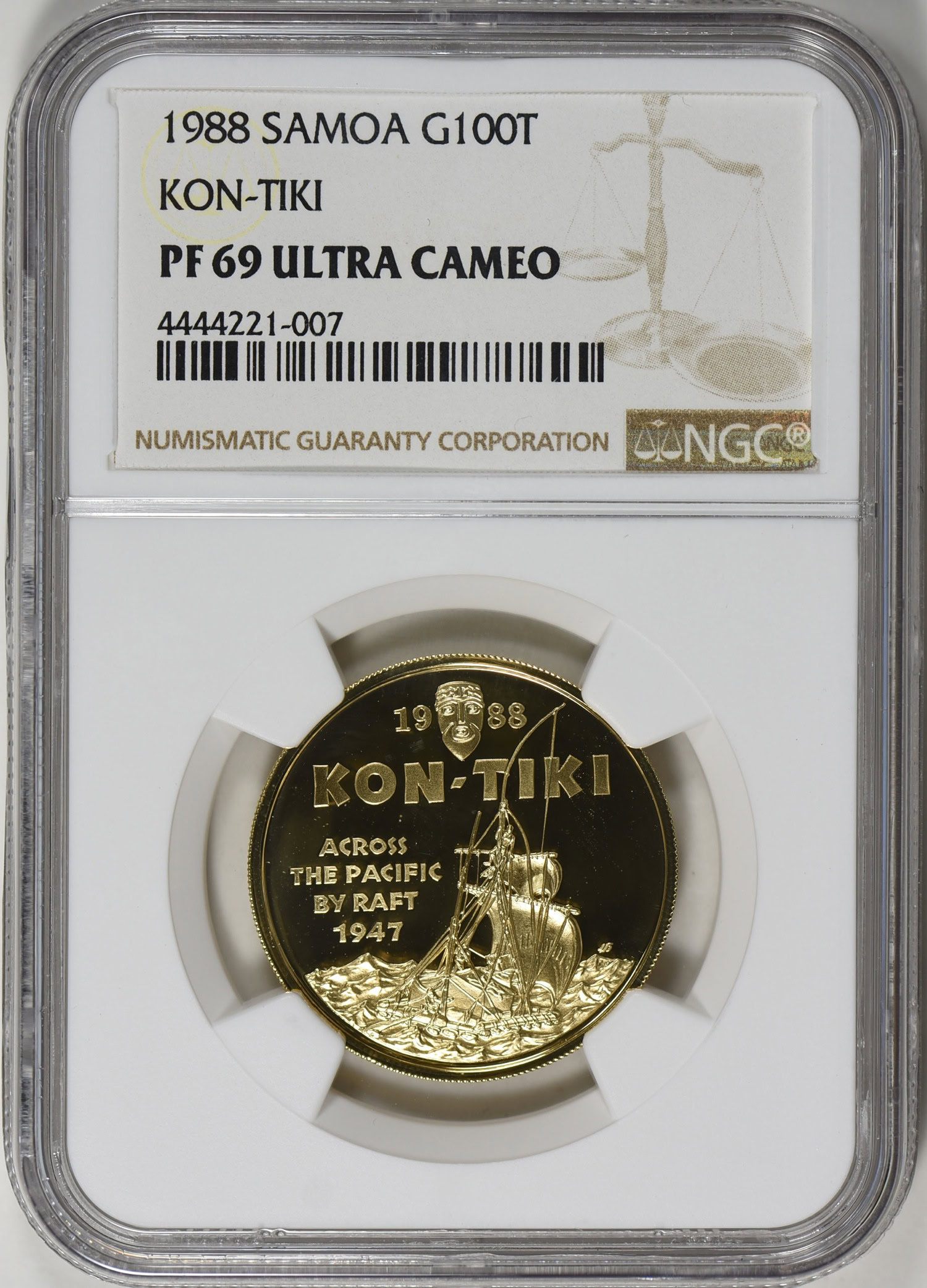Samoa 1988 Gold 100 Tala Kon Tiki Commemorative NGC Proof-69 UC (AGW ...
