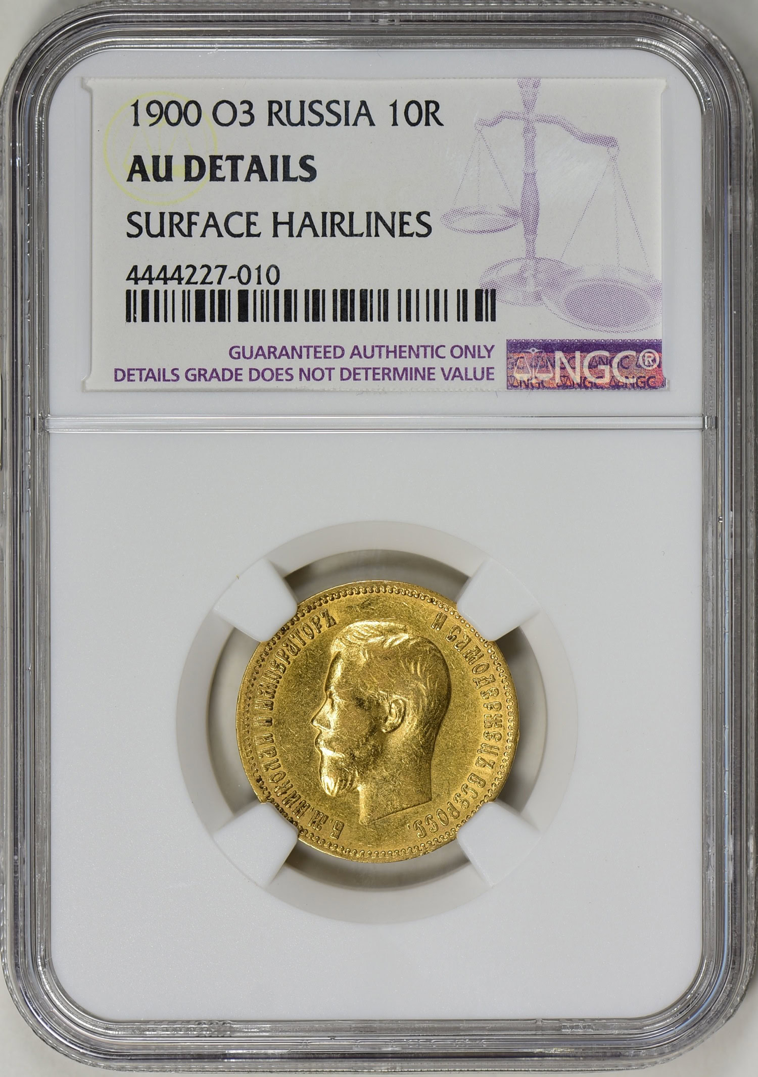 Russia 1900-OB Gold 10 Rubles NGC AU Details-Surface Hairlines | NGC Cert #4444227-010 ...