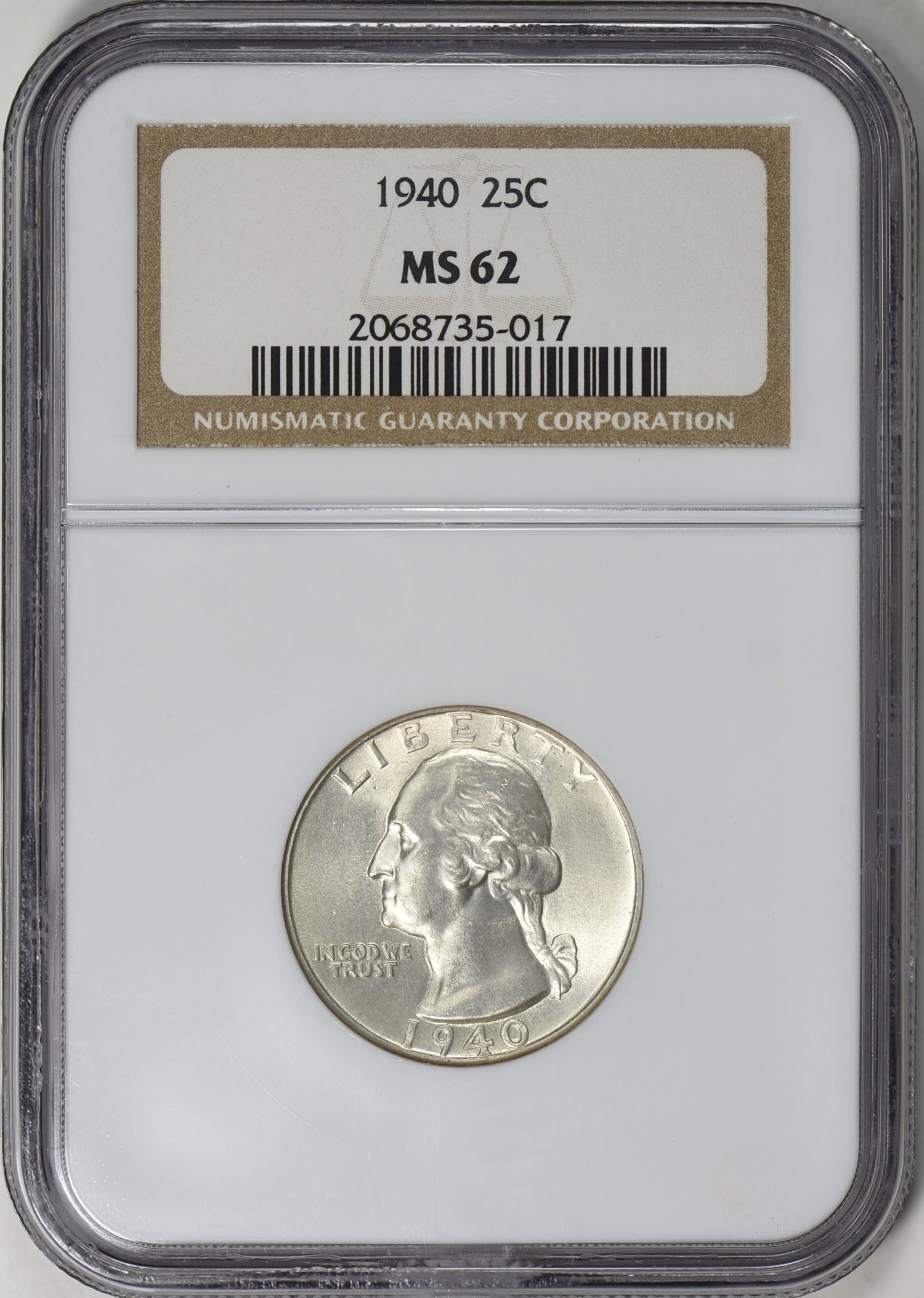 1940 Washington Quarter NGC MS-62 (Item 469695) | GreatCollections Coin ...