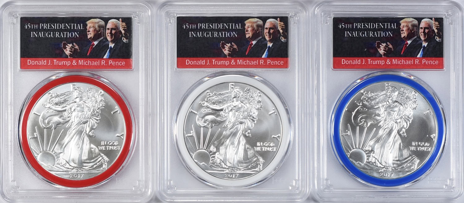 2017 $1 Silver Eagle First Strike PCGS MS-70 (3 Coins) (45th ...