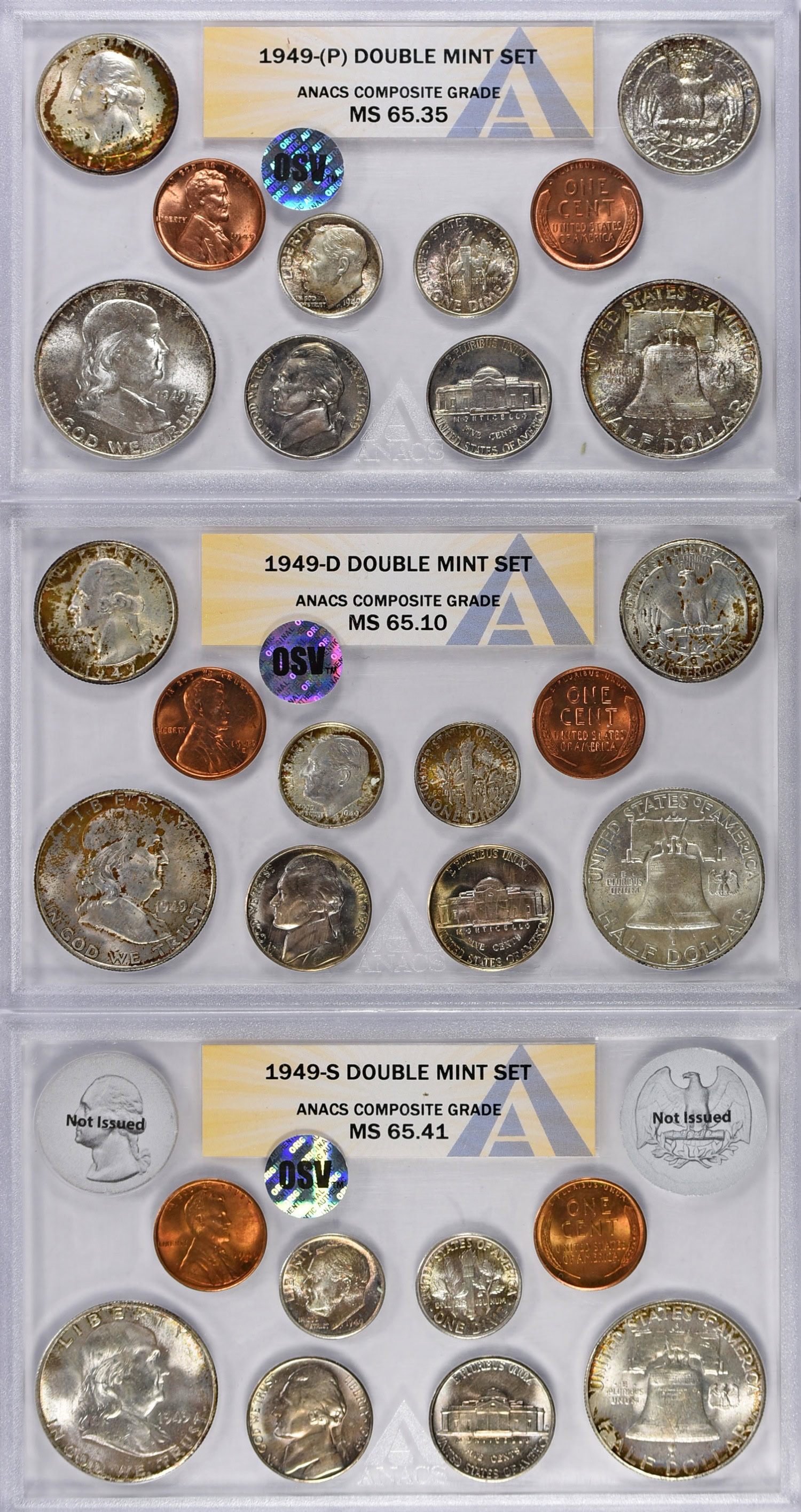 1949 U.S. Mint Double Mint Set ANACS Composite Grades MS-65.35/MS-65.10 ...