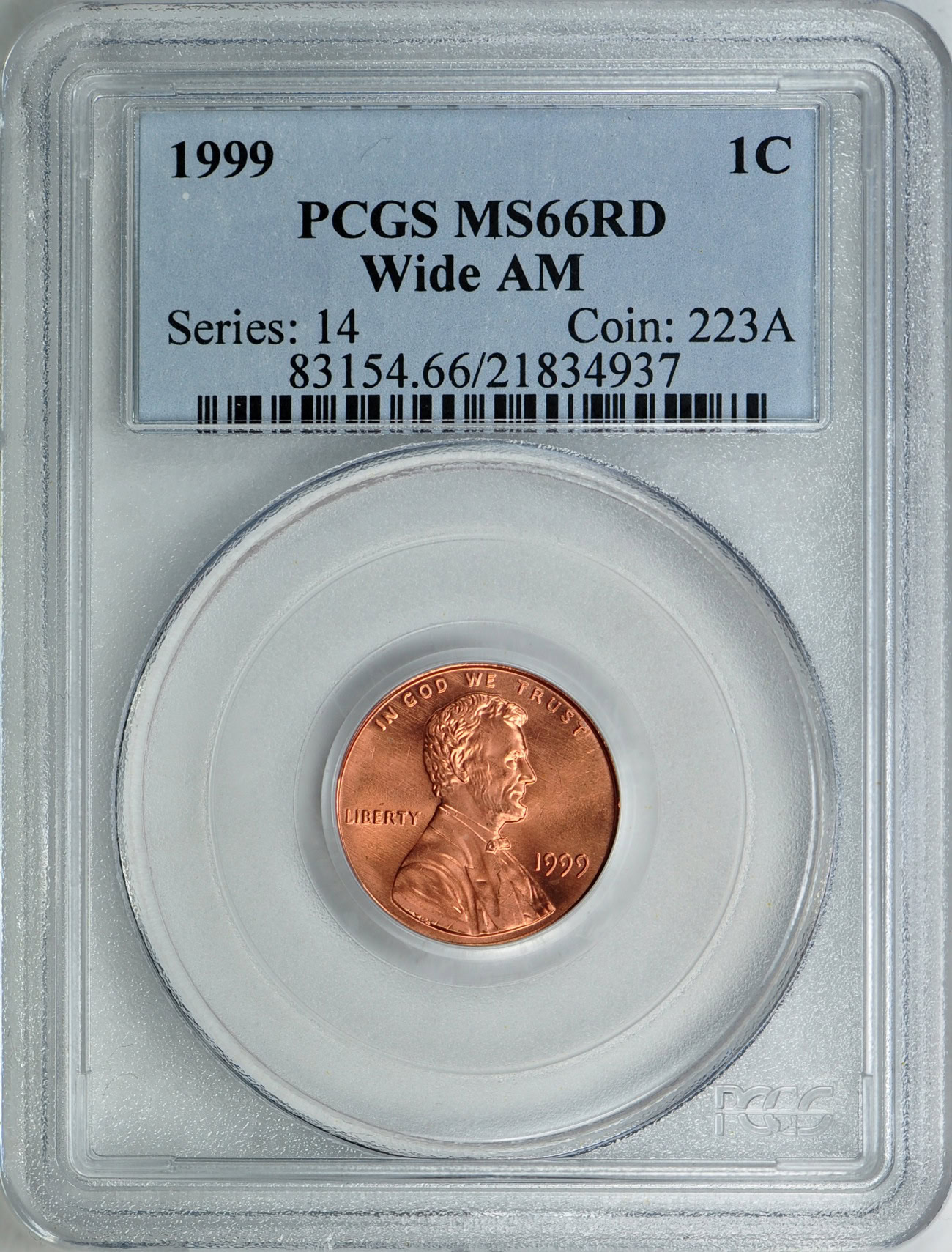 1999 Lincoln Cent Wide AM PCGS MS-66 RD (Item 48692) | GreatCollections ...