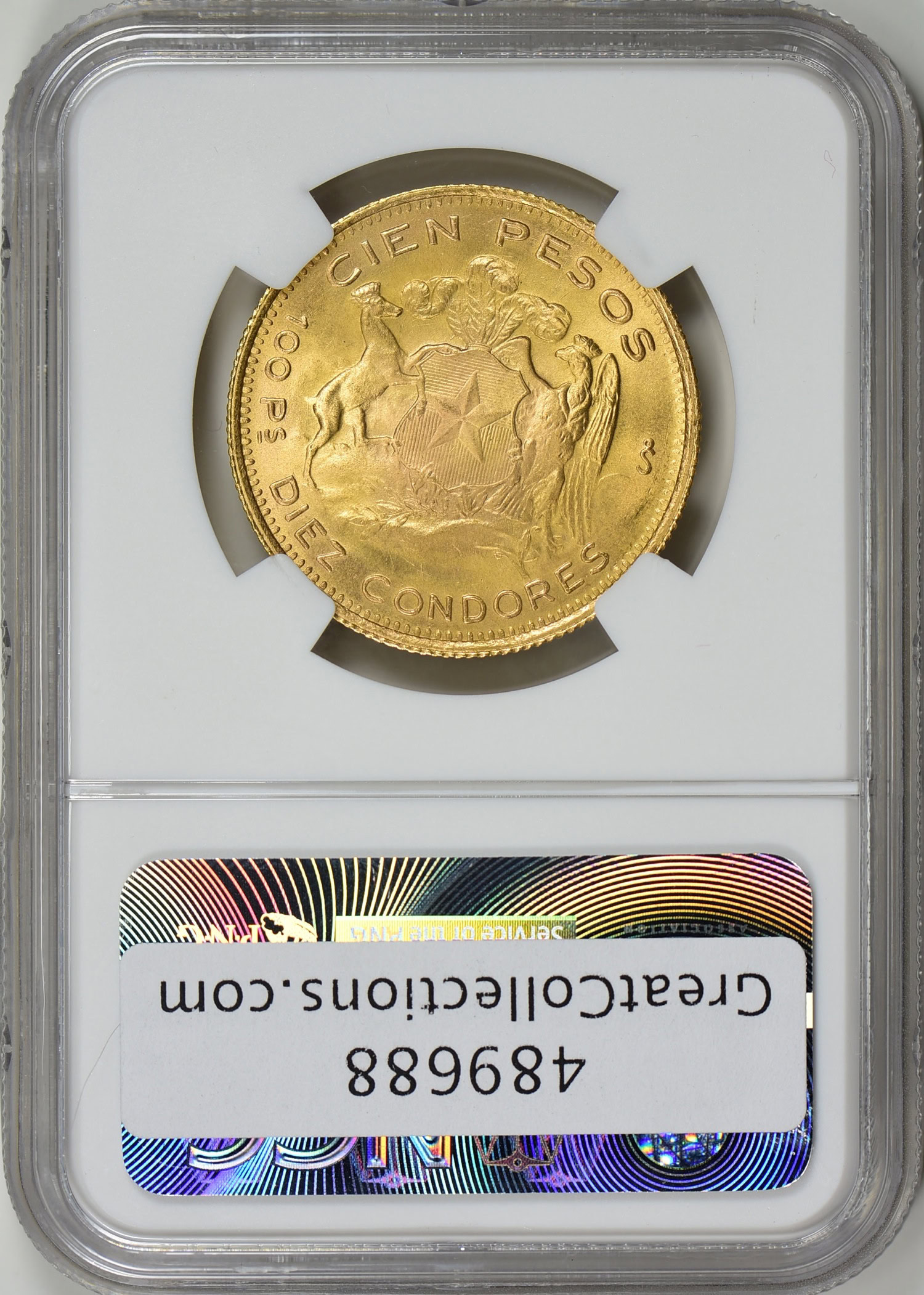 Chile 1961-So Gold 100 Pesos NGC MS-67 (AGW = 0.5885 oz.) (Item 489688 ...