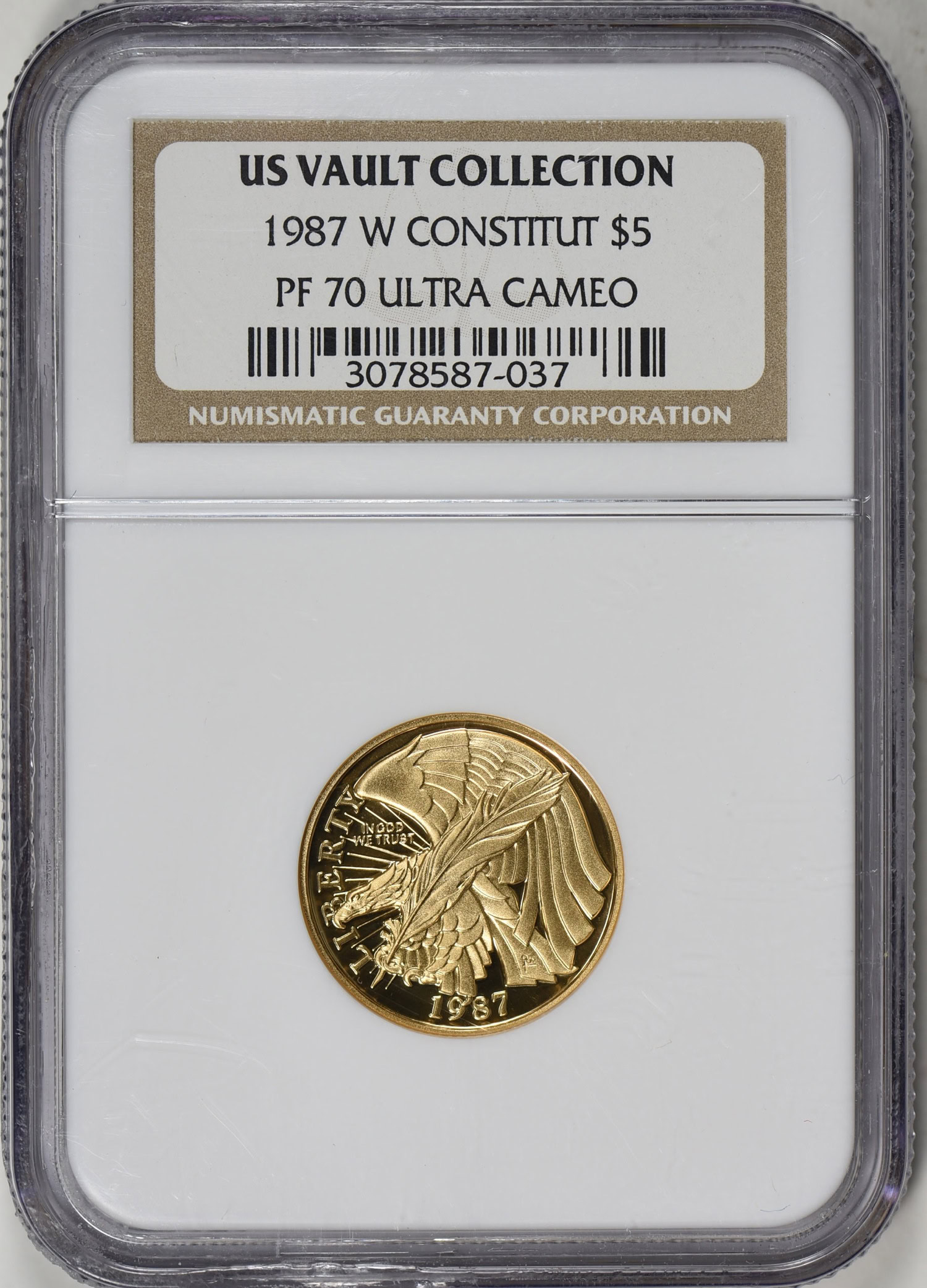 1987-W U.S. Constitution Bicentennial Gold $5 NGC Proof-70 UC (US Vault Collection) (Item 496925 ...