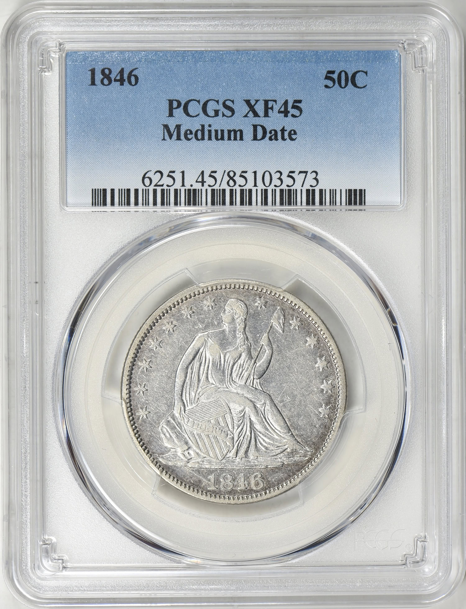 1846 Seated Liberty Half Dollar Medium Date PCGS XF-45 (Item 501646) | GreatCollections Coin ...
