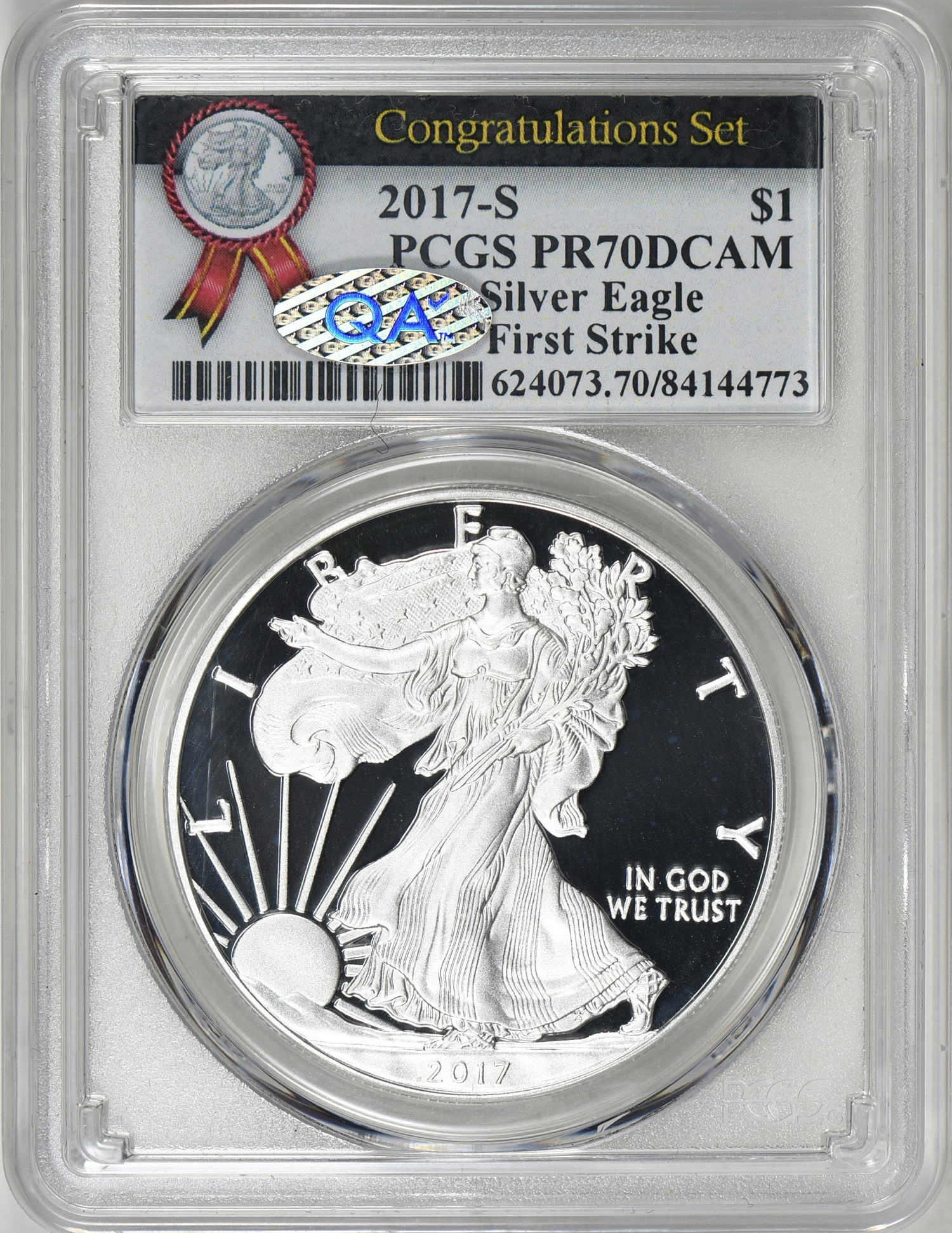 2017-S $1 Silver Eagle First Strike (From the Congratulations Set) PCGS Proof-70 DCAM (QA) (Item ...