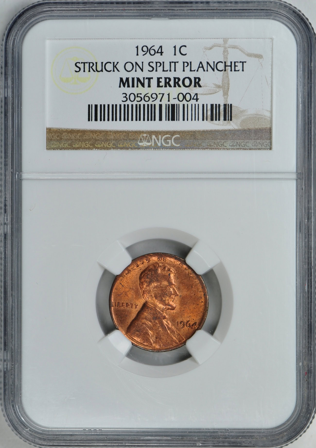 Mint Error 1964 Lincoln Cent Struck on Split Planchet NGC (Item 50373 ...