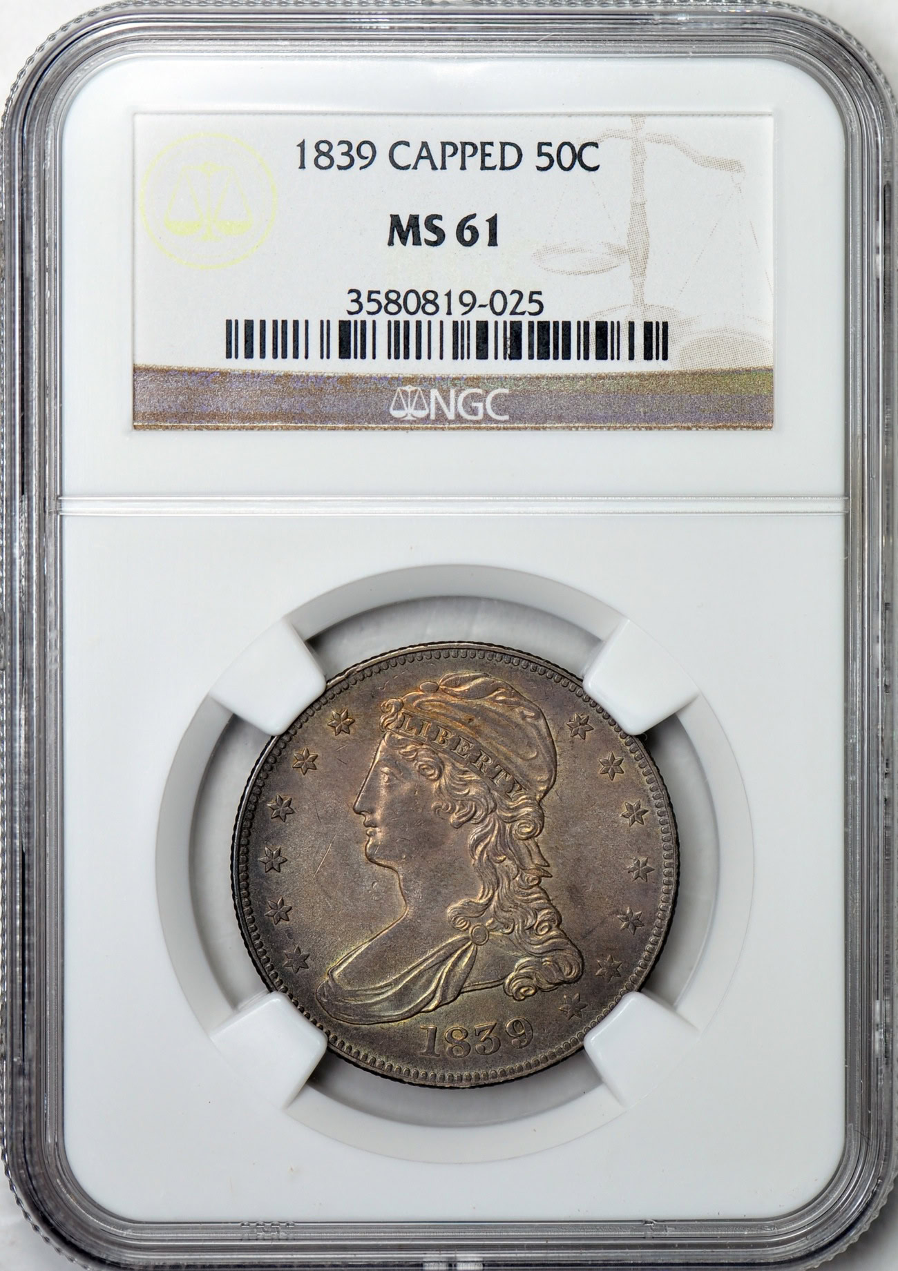 1839 Capped Bust Half Dollar Reeded Edge NGC MS-61 (Item 50467) | GreatCollections Coin Auctions