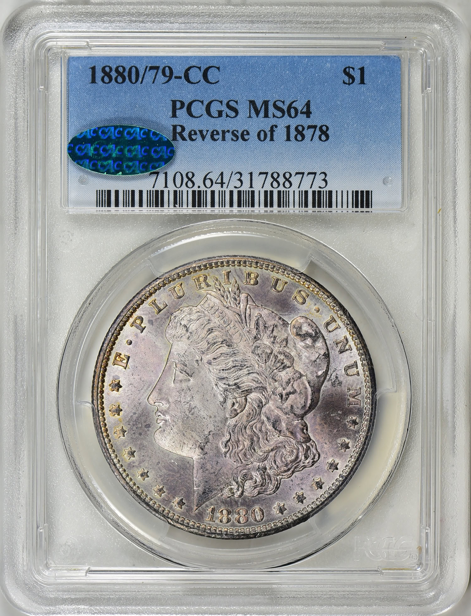 1880/79-CC Morgan Silver Dollar Reverse of 1878 PCGS MS-64 (CAC Green) (Item 506489 ...