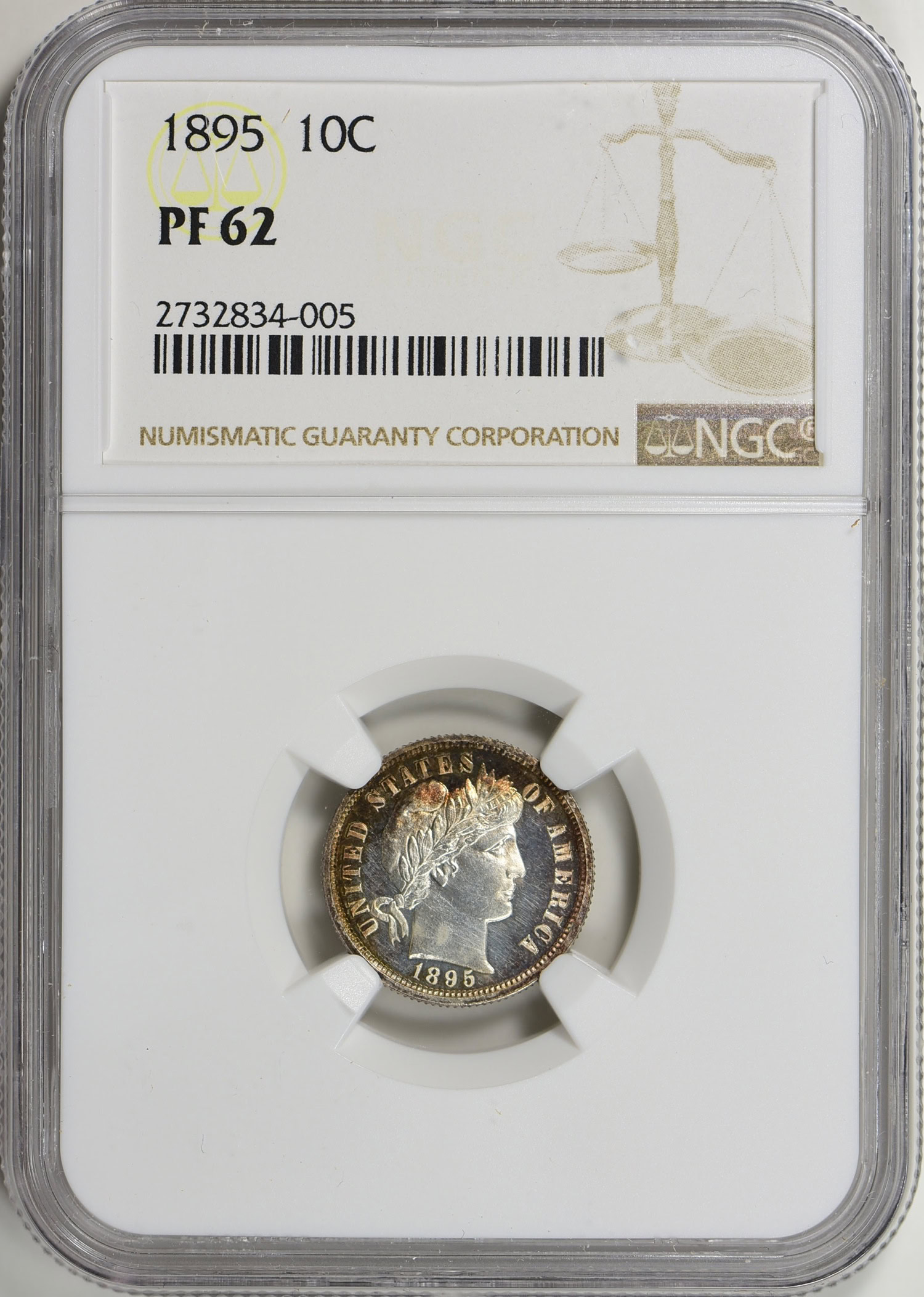 1895 Barber Dime NGC Proof-62 (Toned) (Item 519997) | GreatCollections Coin Auctions