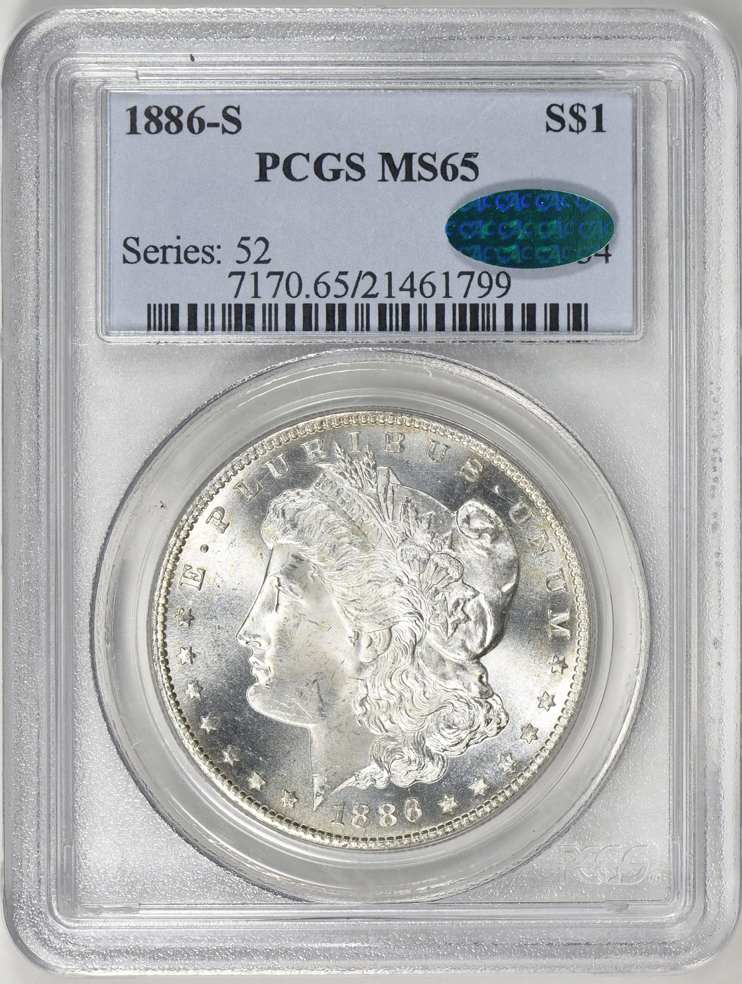1886-S Morgan Silver Dollar PCGS MS-65 (CAC Green) (Item 523007 ...