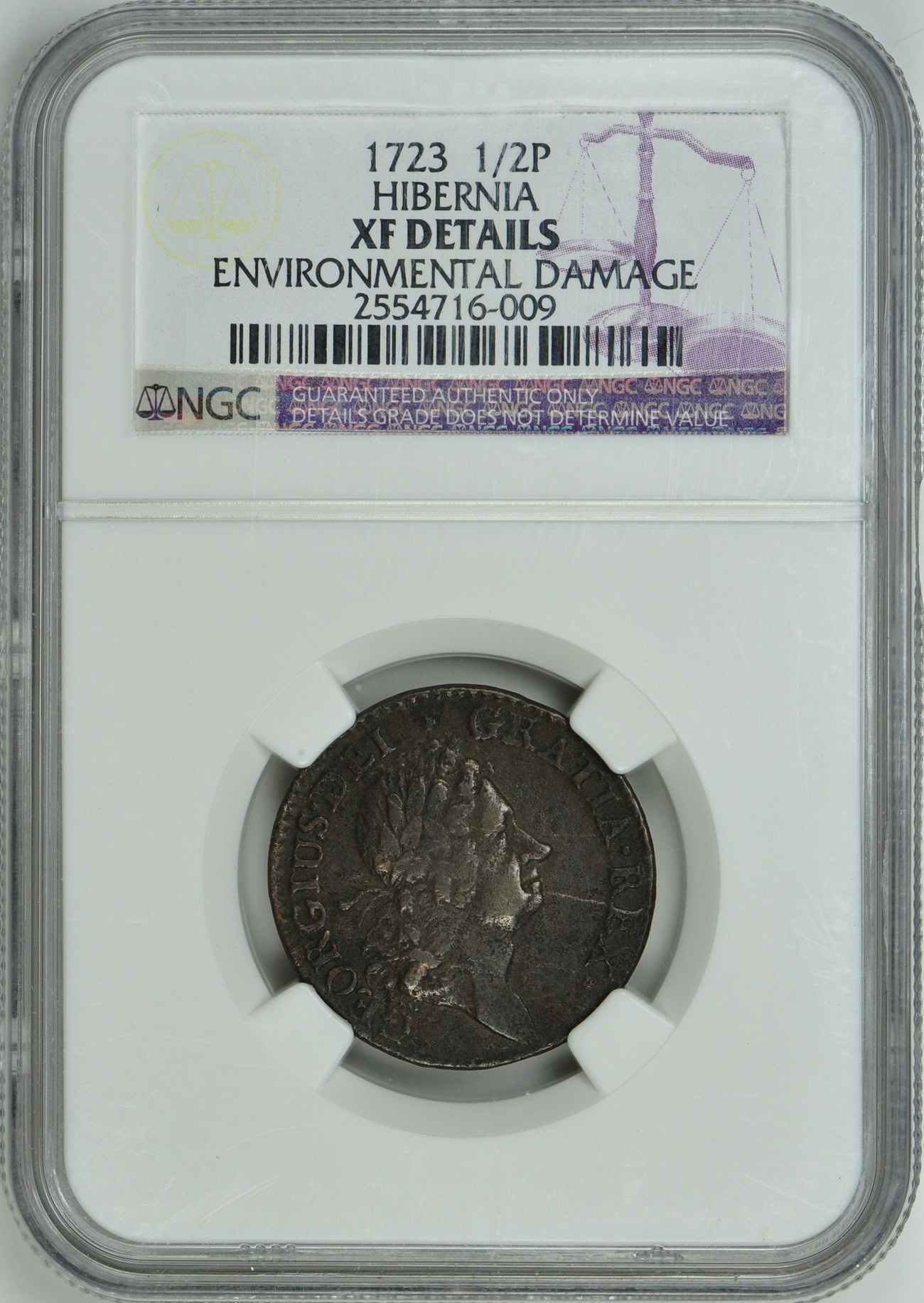 1723 Woods Hibernia Halfpence Hibernia NGC XF Details (Item 52485) | GreatCollections Coin Auctions