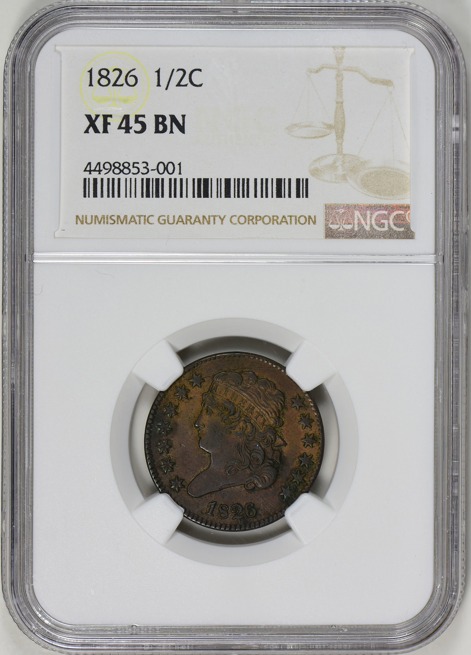 1826 Classic Half Cent NGC XF-45 BN (Item 526220) | GreatCollections ...