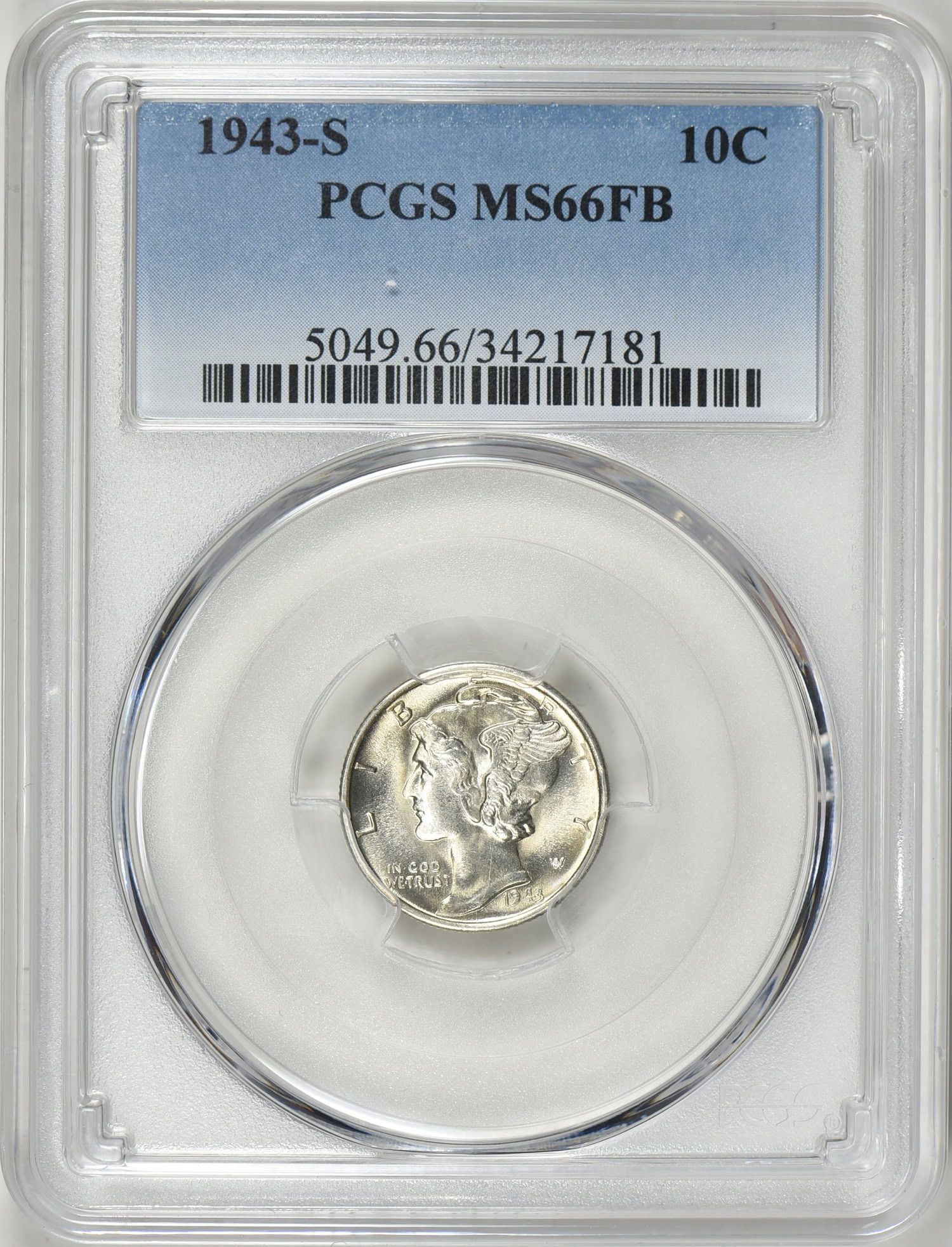 1943-S Mercury Dime PCGS MS-66 FB (Item 526475) | GreatCollections Coin Auctions