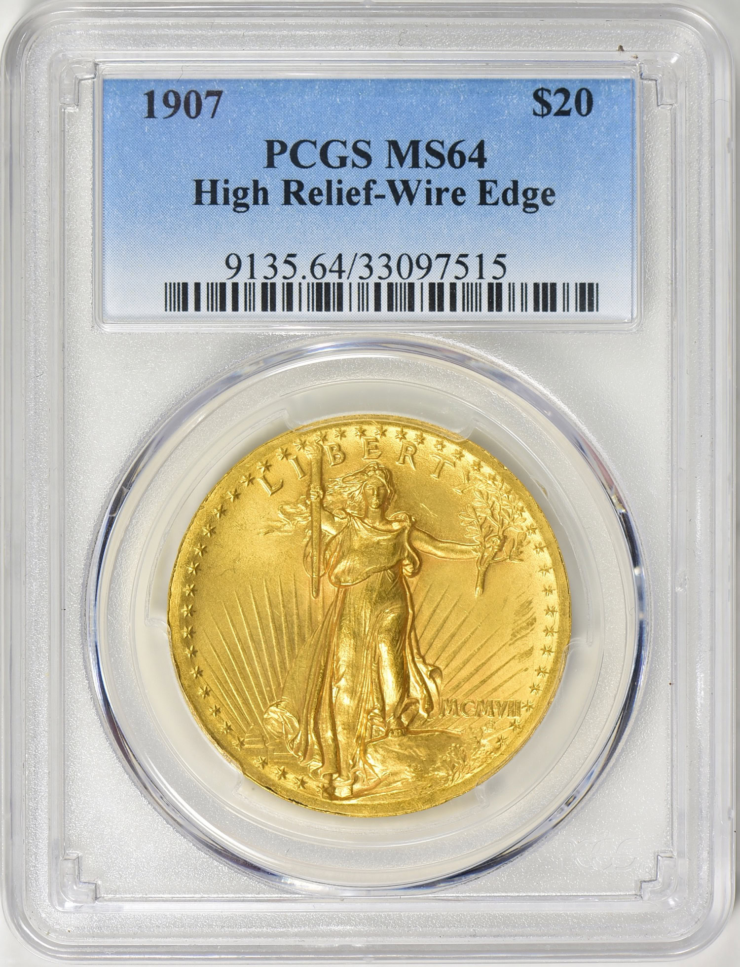 1907 Saint-Gaudens Gold Double Eagle MCMVII. High Relief, Wire Edge PCGS MS-64 (Item 548470 ...
